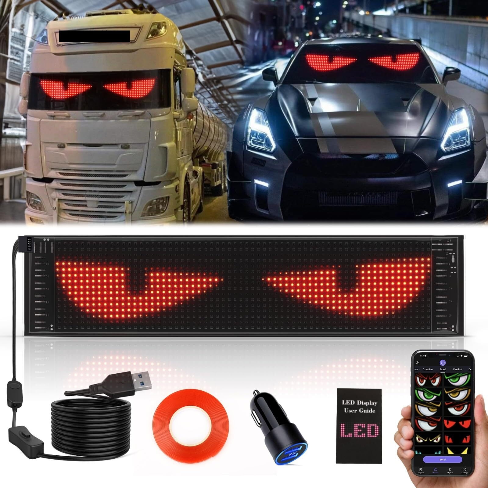 Devil Eyes Light for Cars, 15''x4'' Flexible LED Light Signs for Car ...
