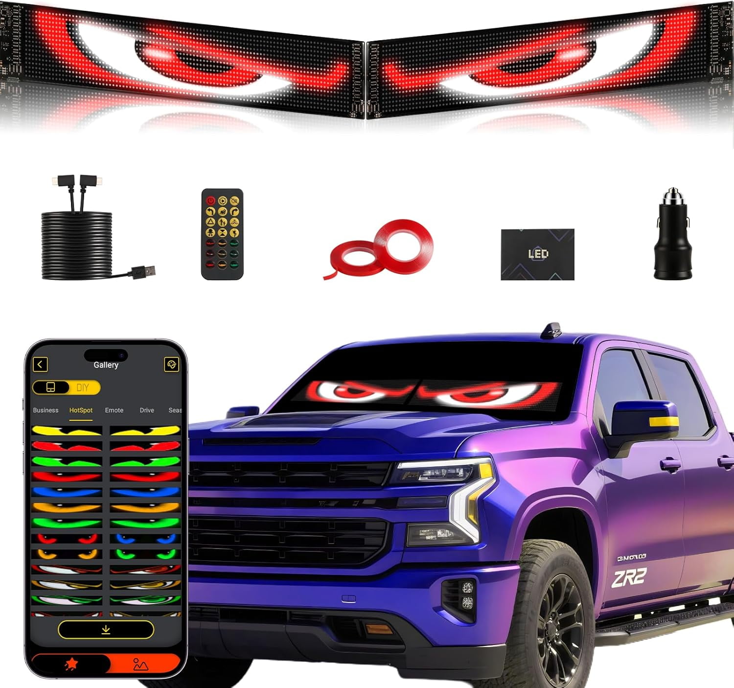 Devil Eyes Light for Cars (2-Pack) – 23.4''x4.7'' Dual LED Eyes for Car ...