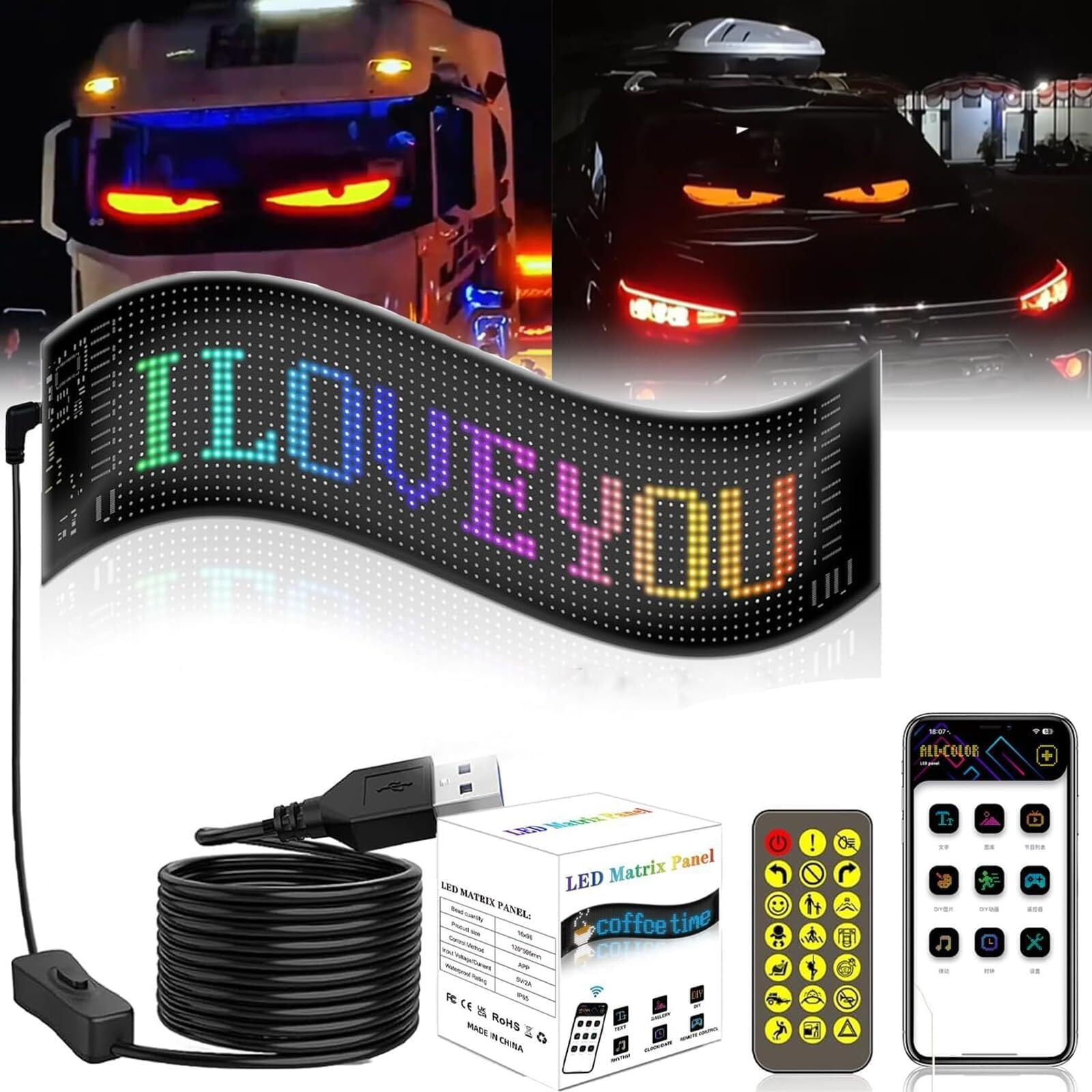 Devil Eyes Light for Cars, Colorful Eye Lamp Soft Screen for Car ...