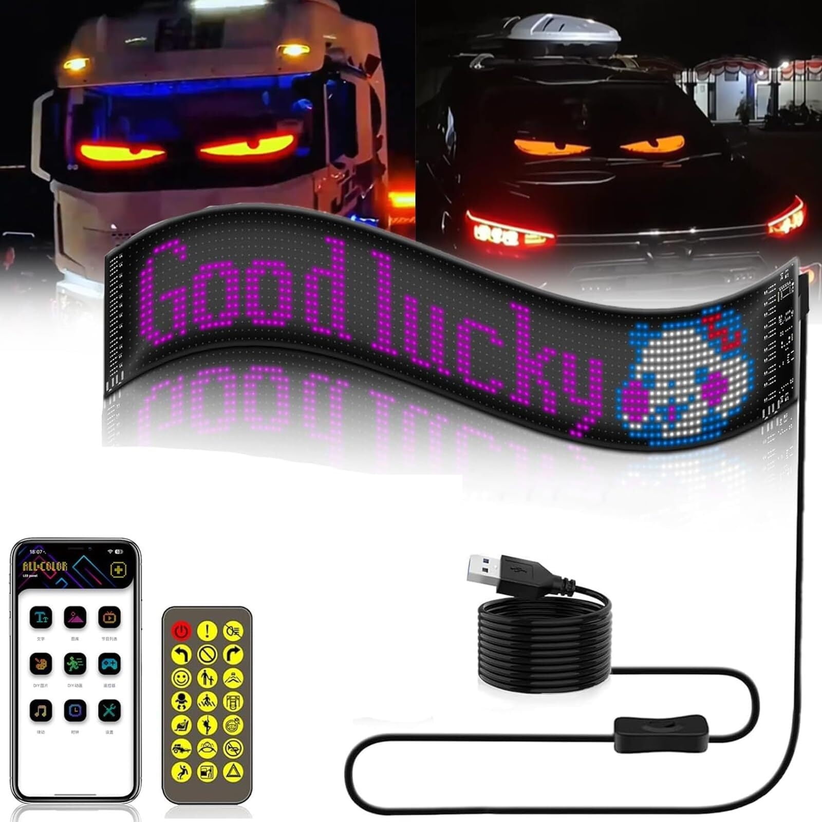 Devil Eyes Light for Cars, Colorful Eye Lamp Soft Screen for Car ...