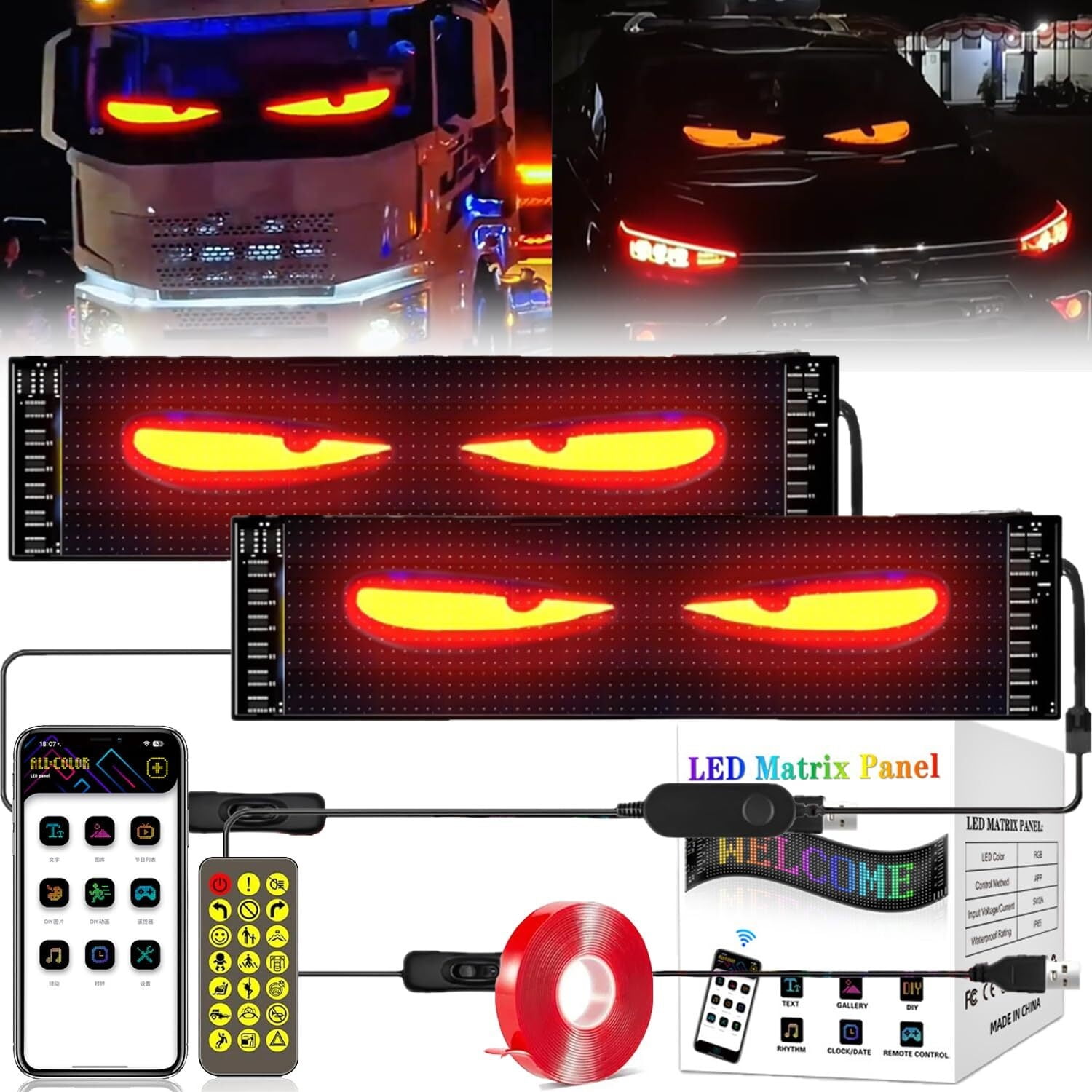 Devil Eyes Light for Cars, Colorful Eye Lamp Soft Screen for Car ...