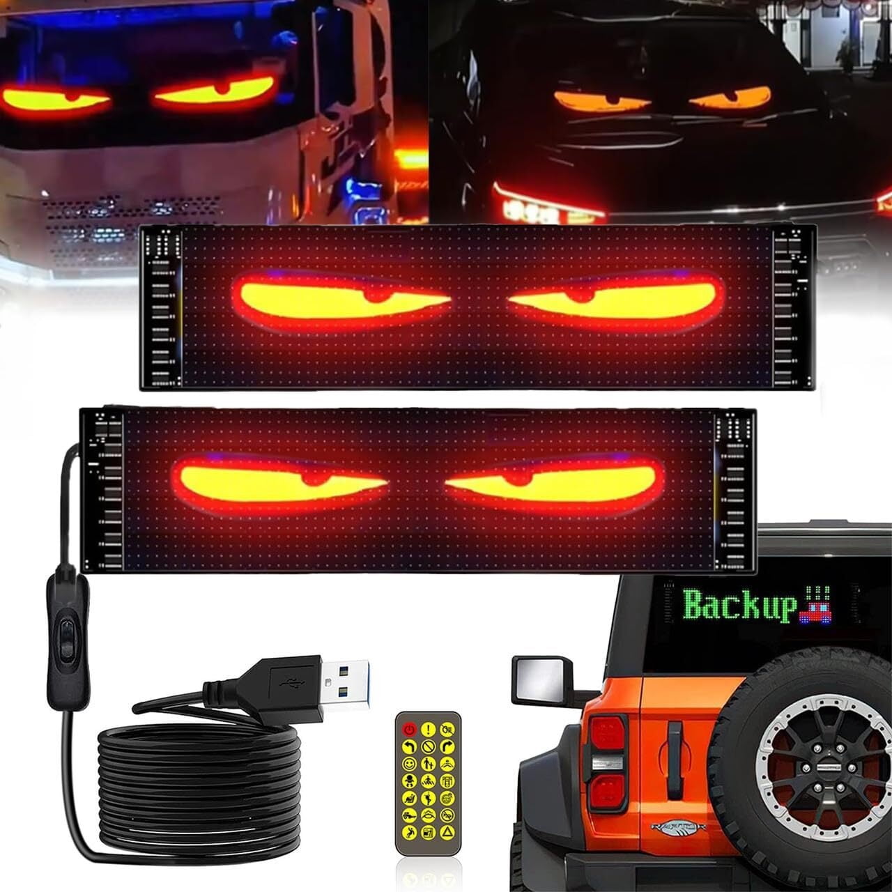 Devil Eyes Light for Cars, LED Eyes for Car, Colorful Eye Lamp Soft Screen for Car Windows, DIY ...