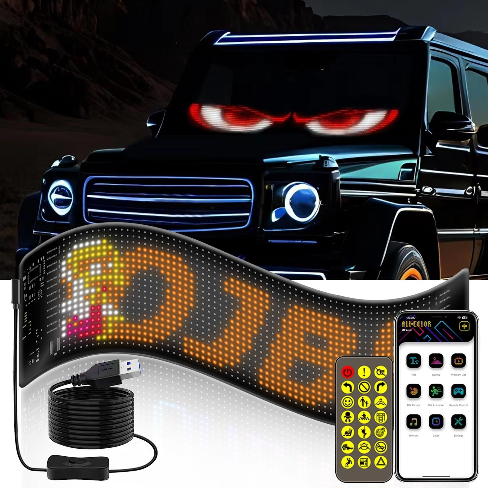 Devil Eyes Light for Cars,Programmable LED Ultra-Thin Flexible Display ...