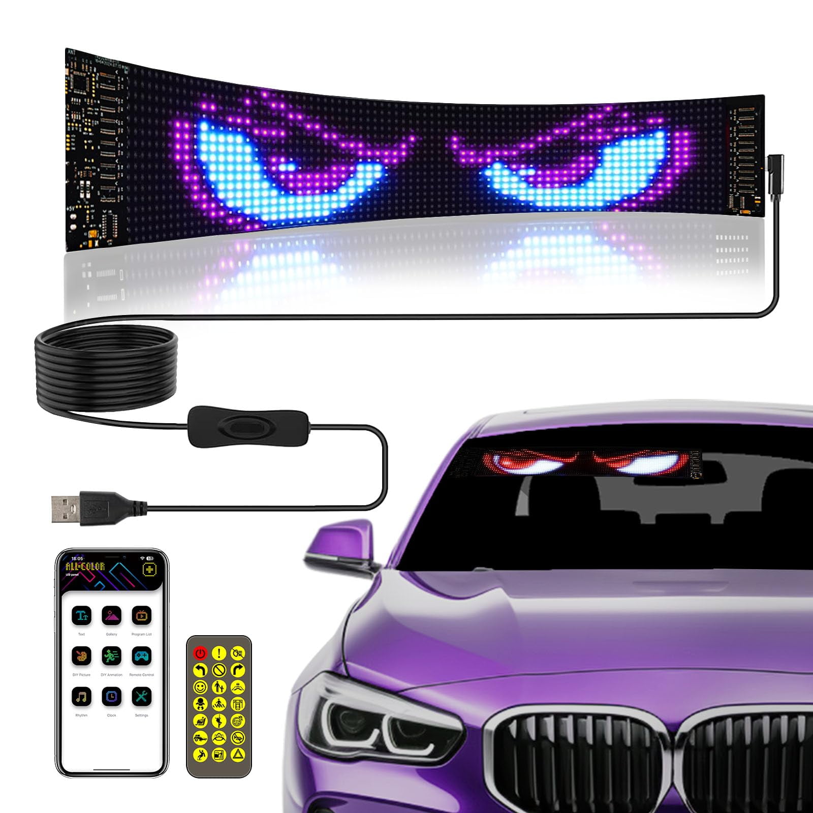 Devil Eyes Light for Cars Windshield, Programmable LED Scrolling Sign ...