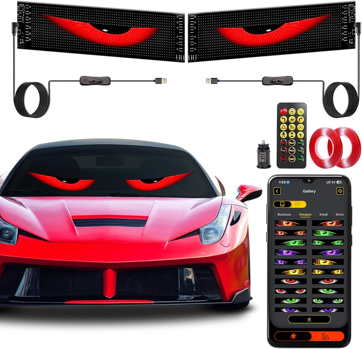 Devil Eyes Light for , DIY Eyes for Windshield Flex Programmable Light ...