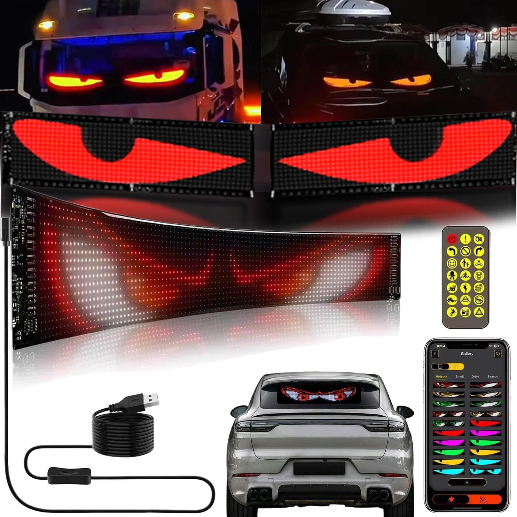 Devil Eyes Light Sign for Cars, Led Eyes Animated for Car Truck Windshield, DIY Dynamic ...
