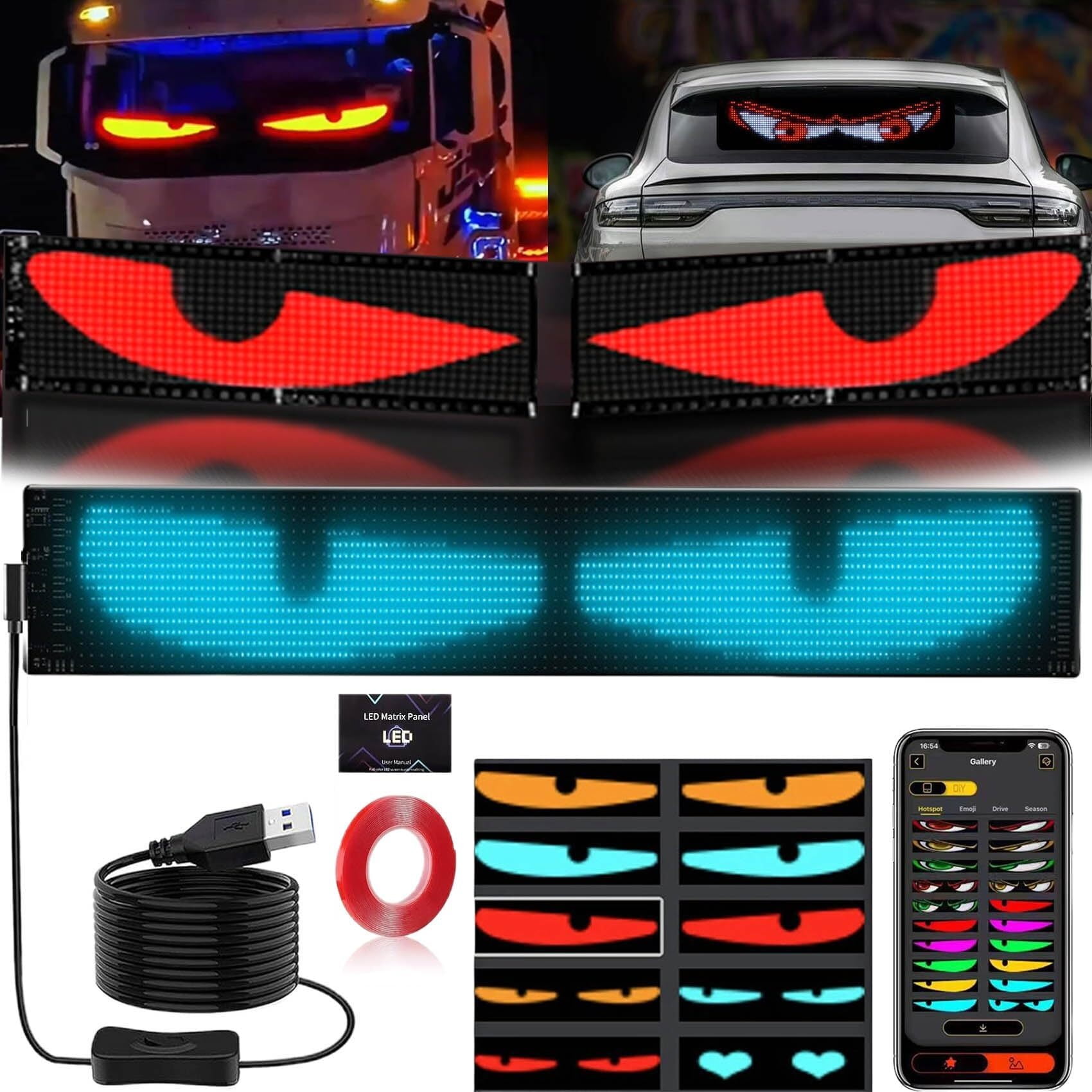 Devil Eyes Light Sign for Cars, Led Eyes Animated for Car Truck Windshield, DIY Dynamic ...