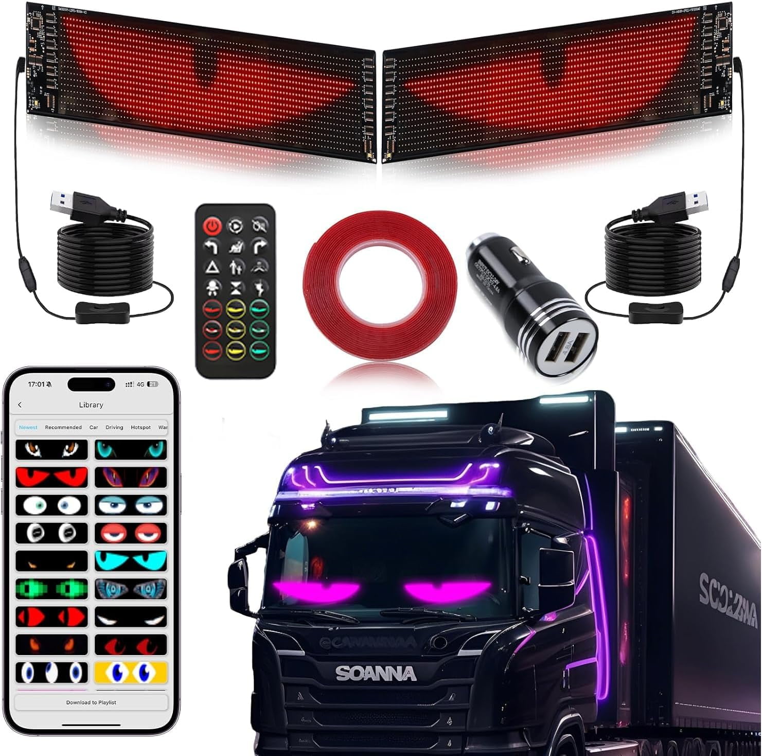 Devil Eyes Light for Windshield - 23.4"x4.7" Programmable Accent Lights ...