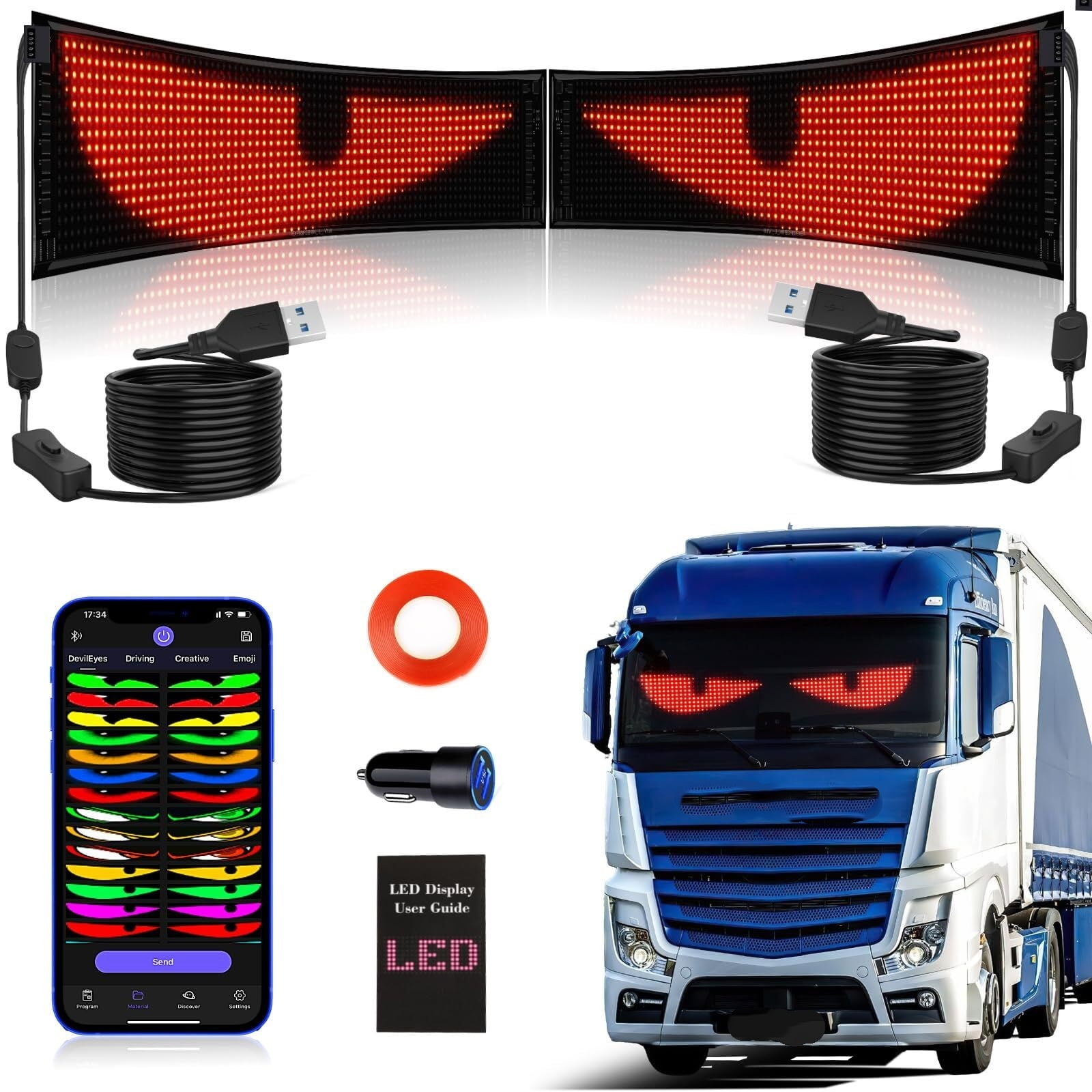 Devil Eyes Light for Windshield, Double Row Custom LED Eyes Car Sign ...