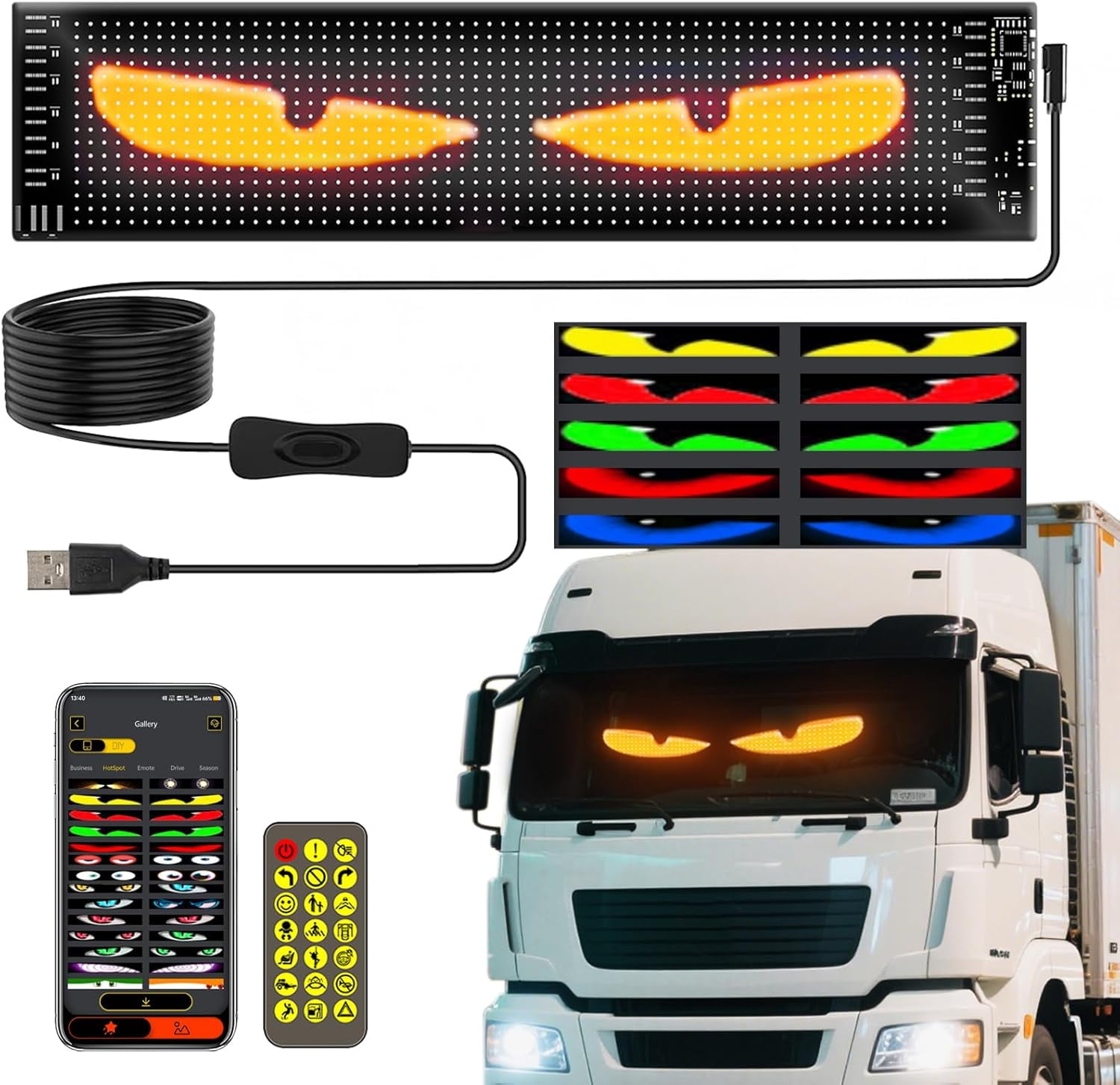 Devil Eyes Light for Windshield, Programmable Scrolling Sign, Flexible ...