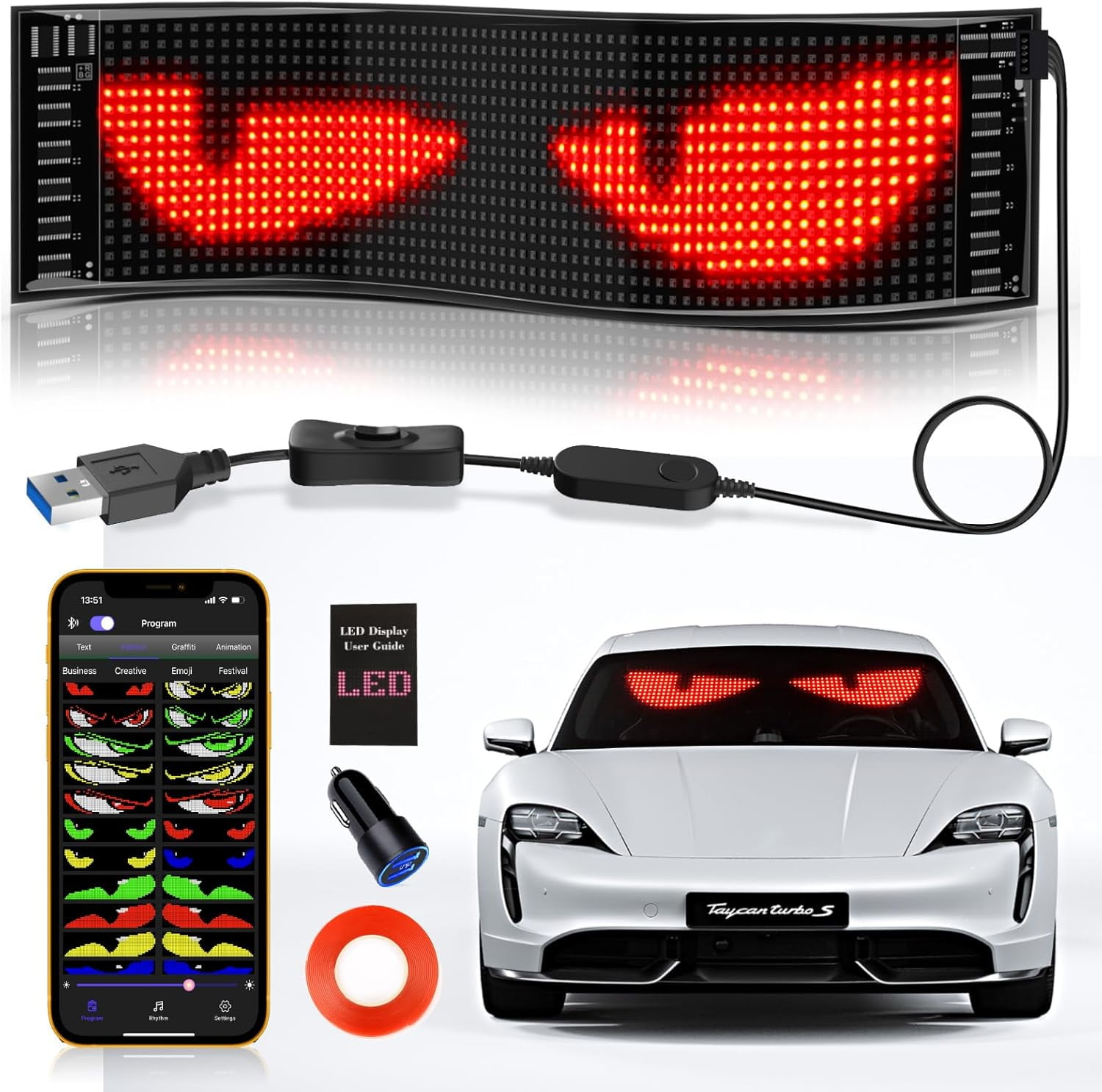 Devil Eyes Light for , 15''x4'' Flexible Scrolling Eyes for Window, App ...