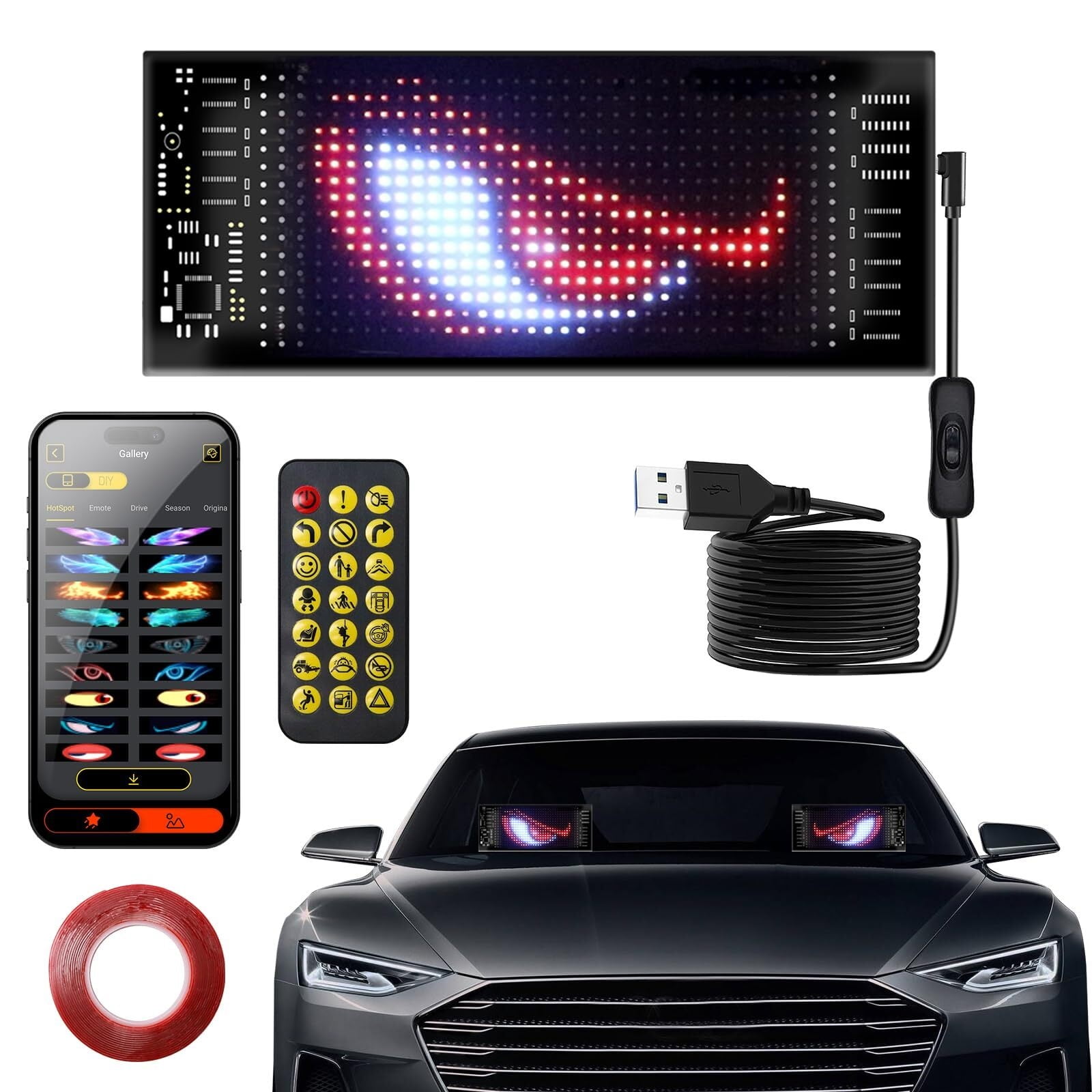 Devil Eyes Light for Cars, 14.7''x3.6'' Flexible LED Display Panel ...