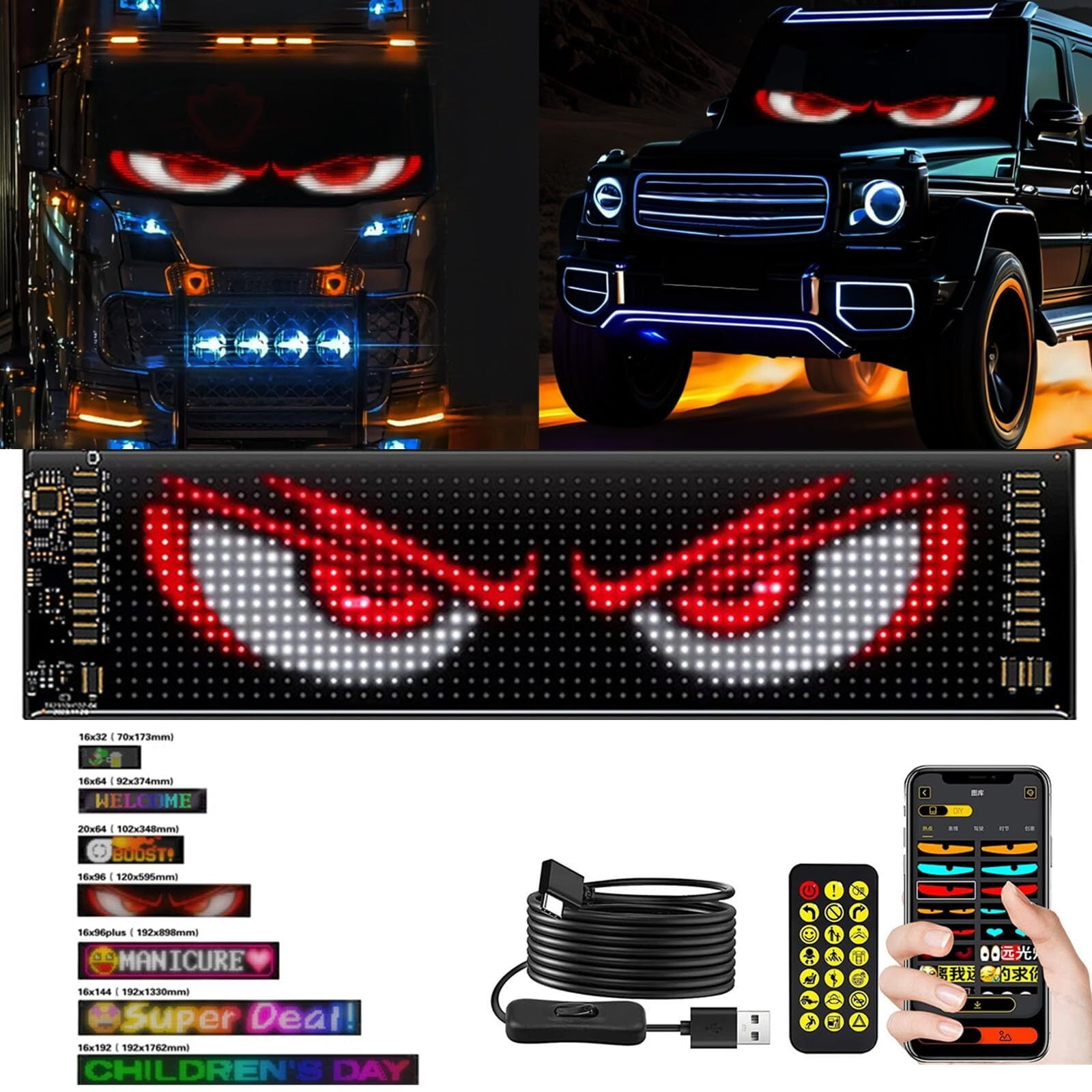 Devil Eyes Light for Cars, Flex LED Display for Car Truck, Programmable Flex LED Display Car ...