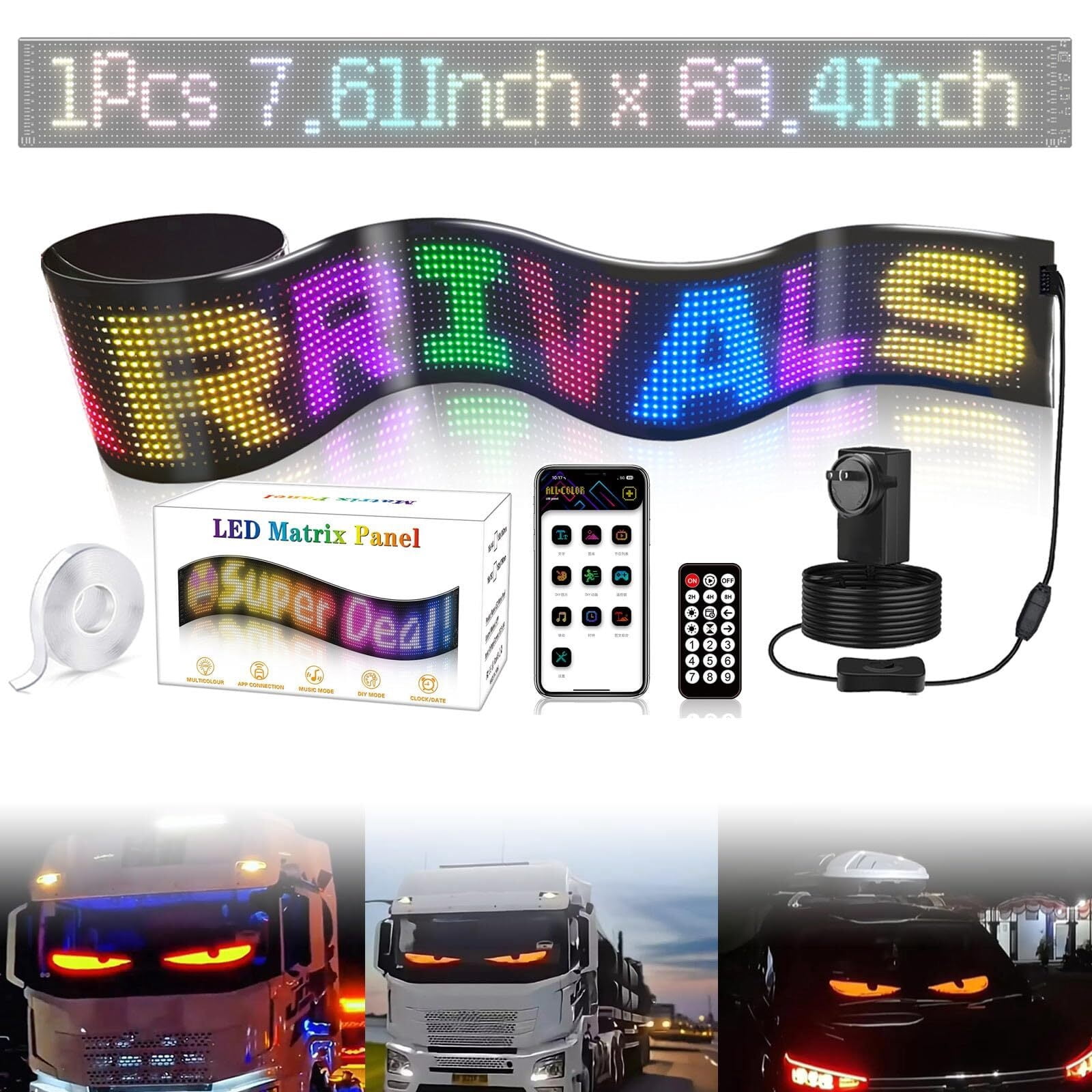 Devil Eyes Lights for Cars,Windshield Eyes Animated LED, LED Matrix ...