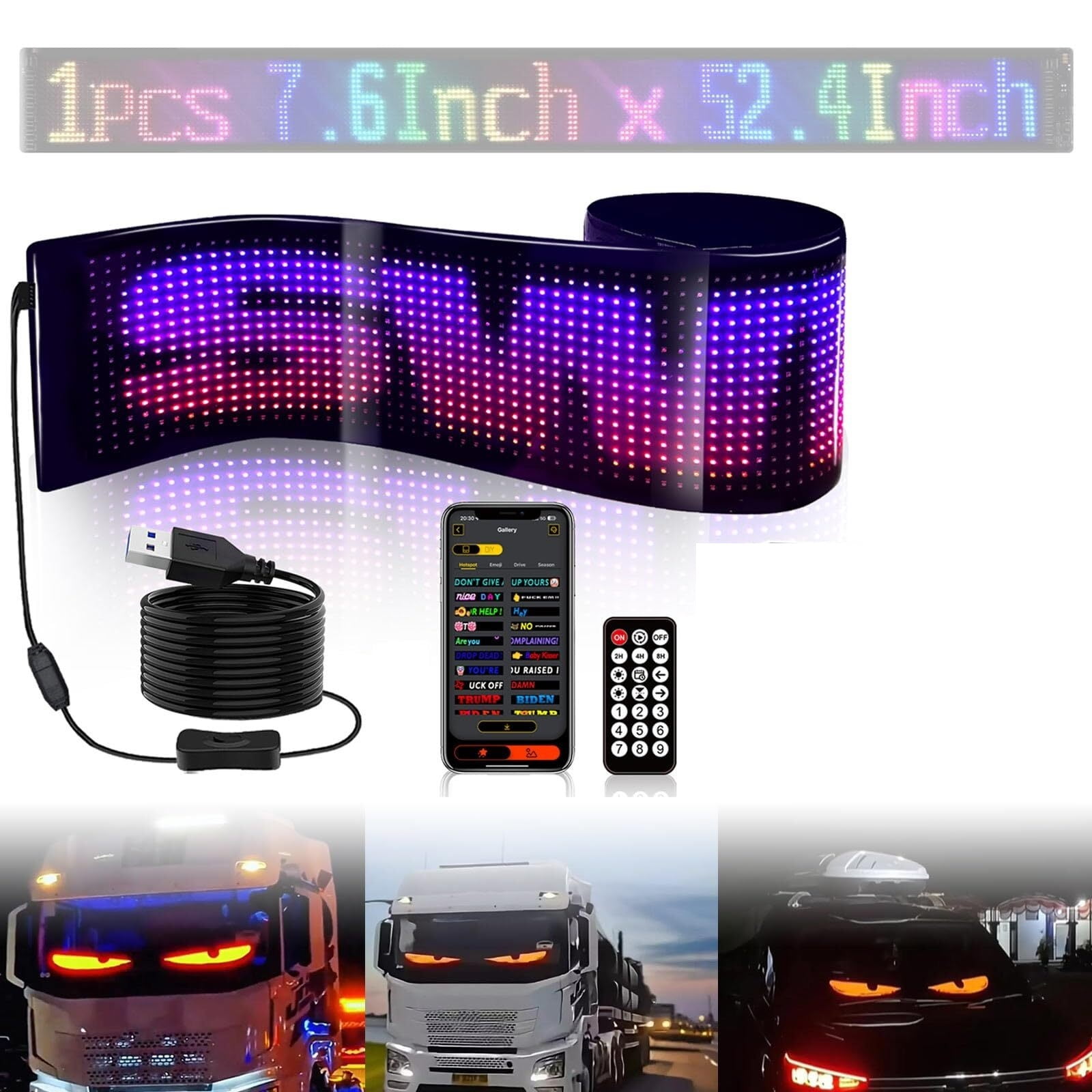 Devil Eyes Lights for Cars,Windshield Eyes Animated LED, LED Matrix ...