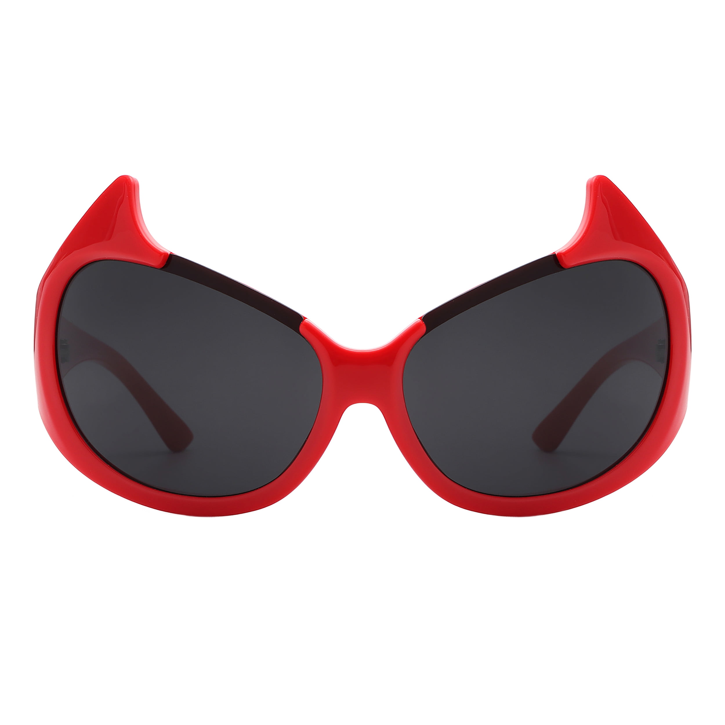Devil Horned Sunglasses Oversized Oval Wrap Around Shades UV400 Red ...