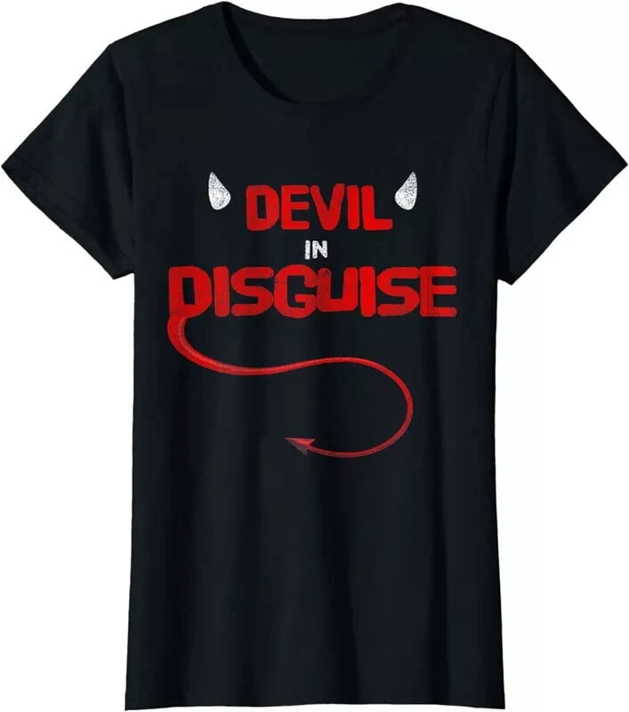 Devil In Disguise Evil Horns And Pointy Tail Ladies' Crewneck T-Shirt ...