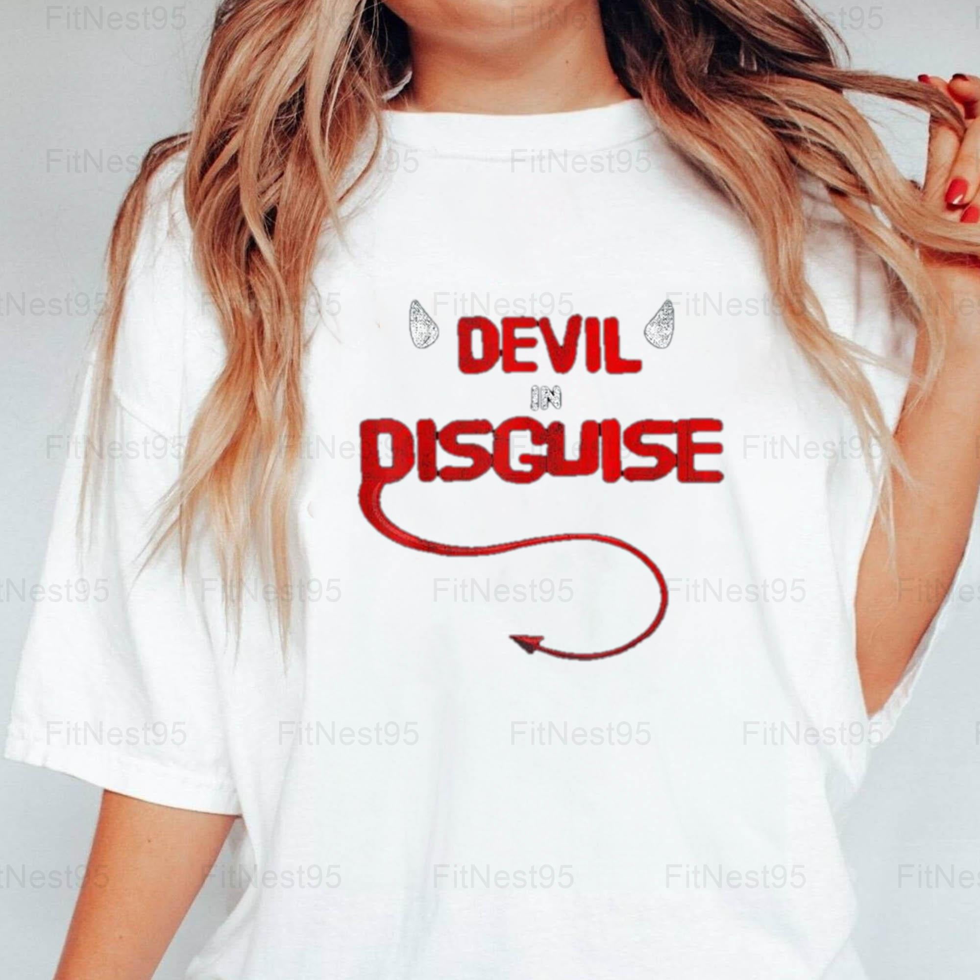 Devil In Disguise Funny Costume Evil Horns Pointy Tail Tee Unisex, up ...