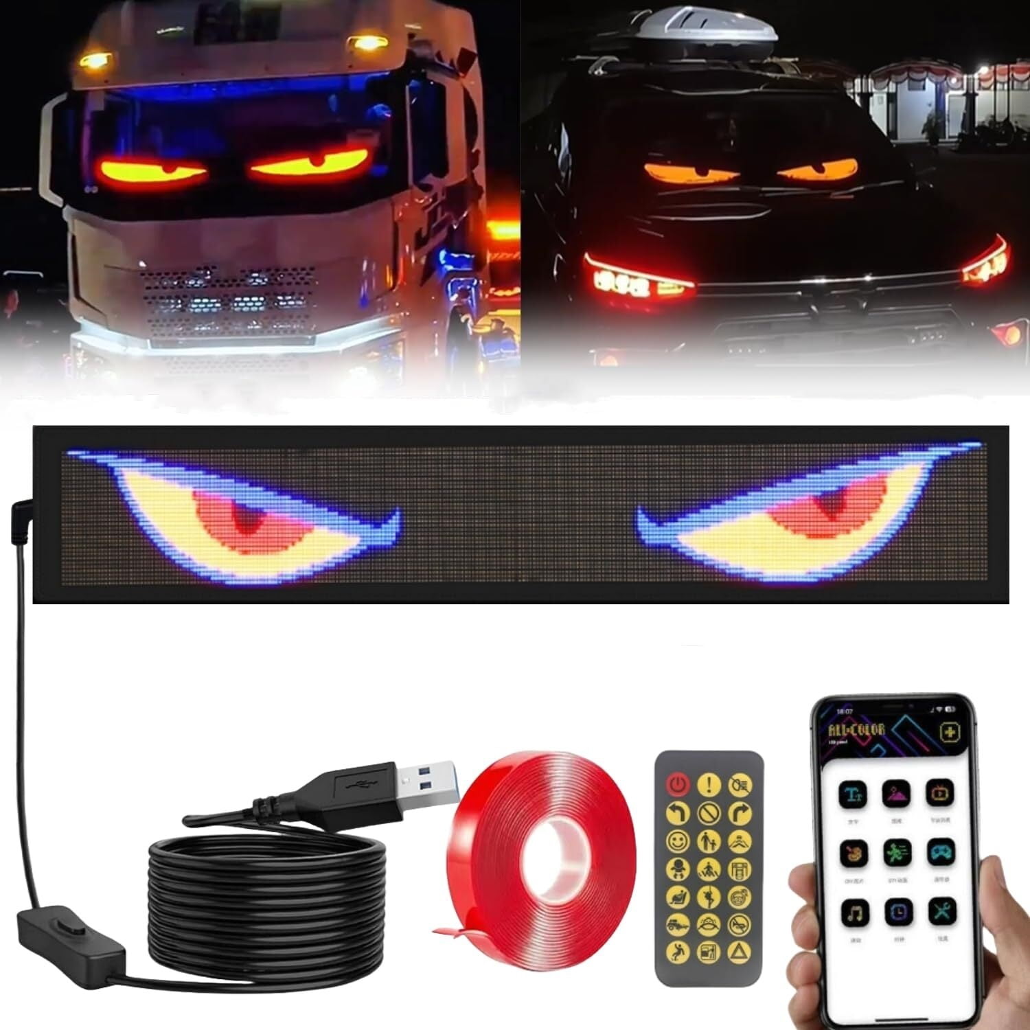 Devil Led Eyes for Windshield, Animated Glowing Car Eyes Flex LED ...