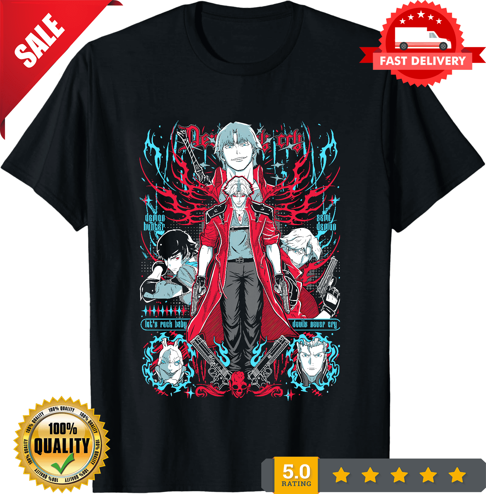 Devil May Cry Dante T-Shirt Unisex Shirt All Size, gift anime, cartoon ...