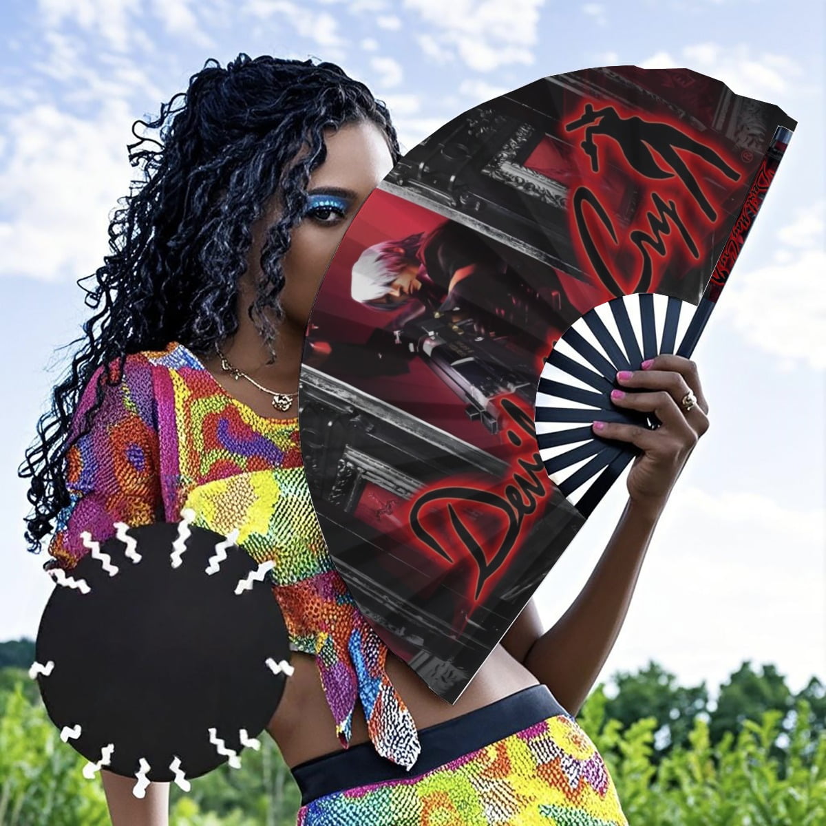 Devil May Cry-theme Folding Fan Chinese Fan Hand Polyester Foldable Fan ...
