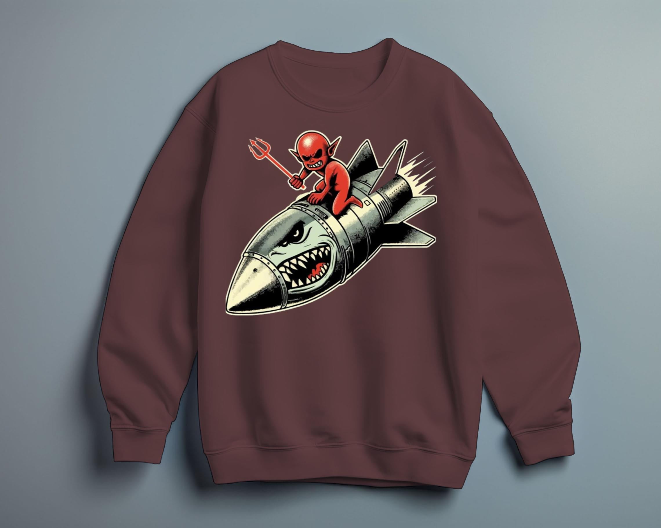 Devil Riding Missile Illustration - Retro Bomb and Mischievous Creature ...