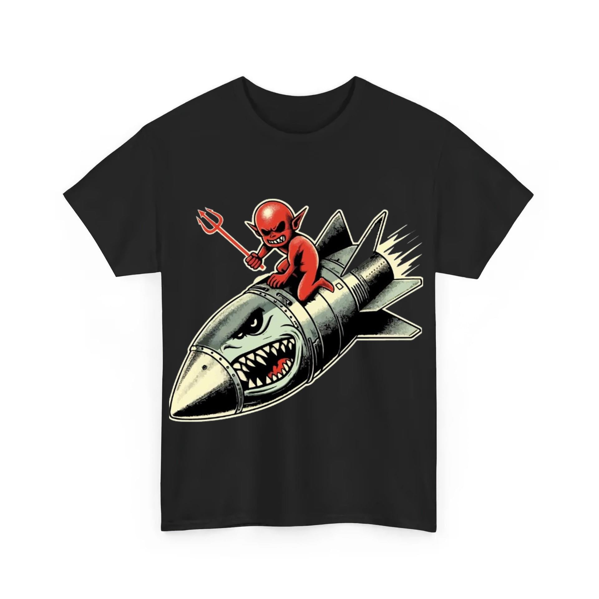Devil Riding Missile Illustration - Retro Bomb and Mischievous Creature ...