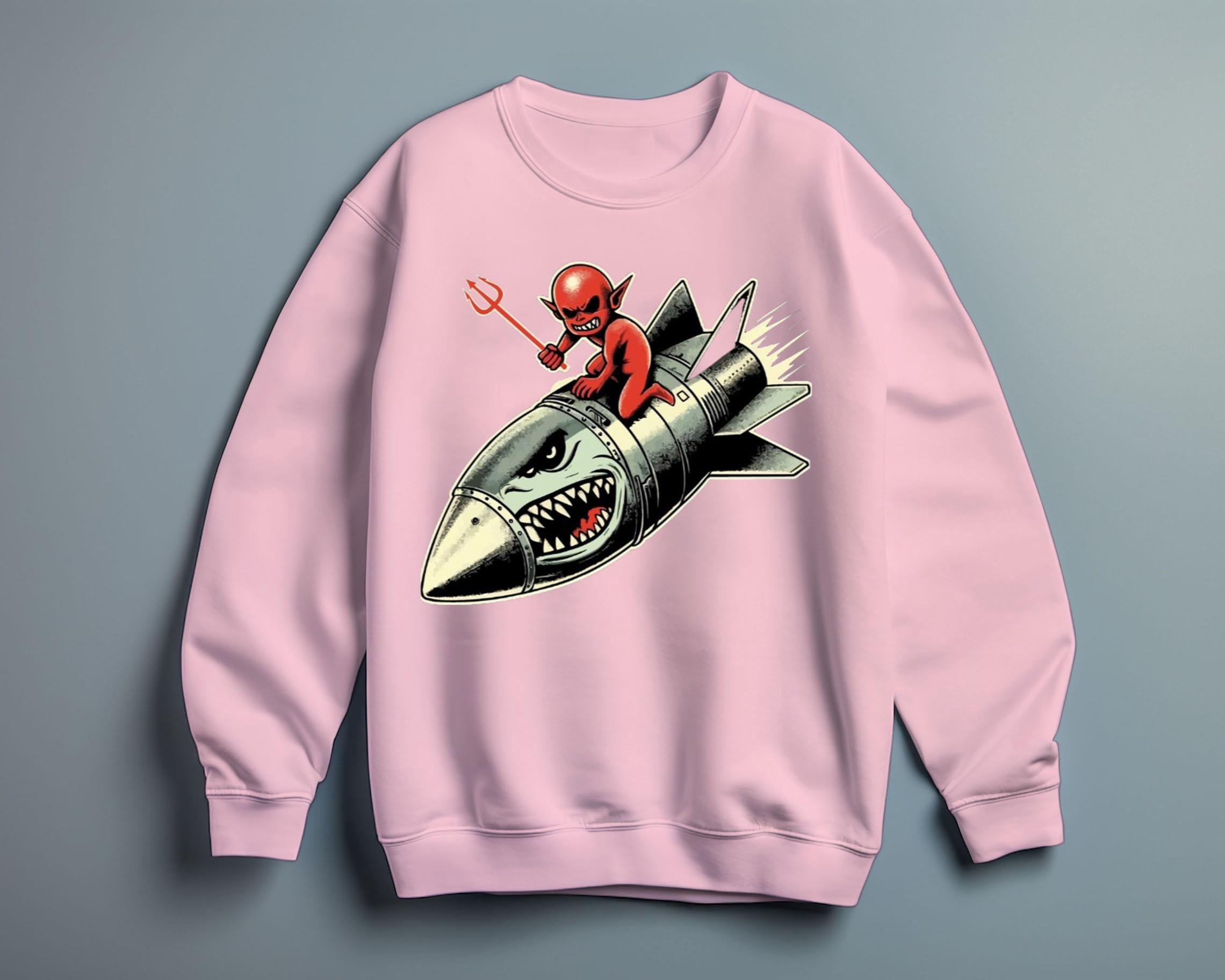 Devil Riding Missile Illustration - Retro Bomb and Mischievous Creature ...