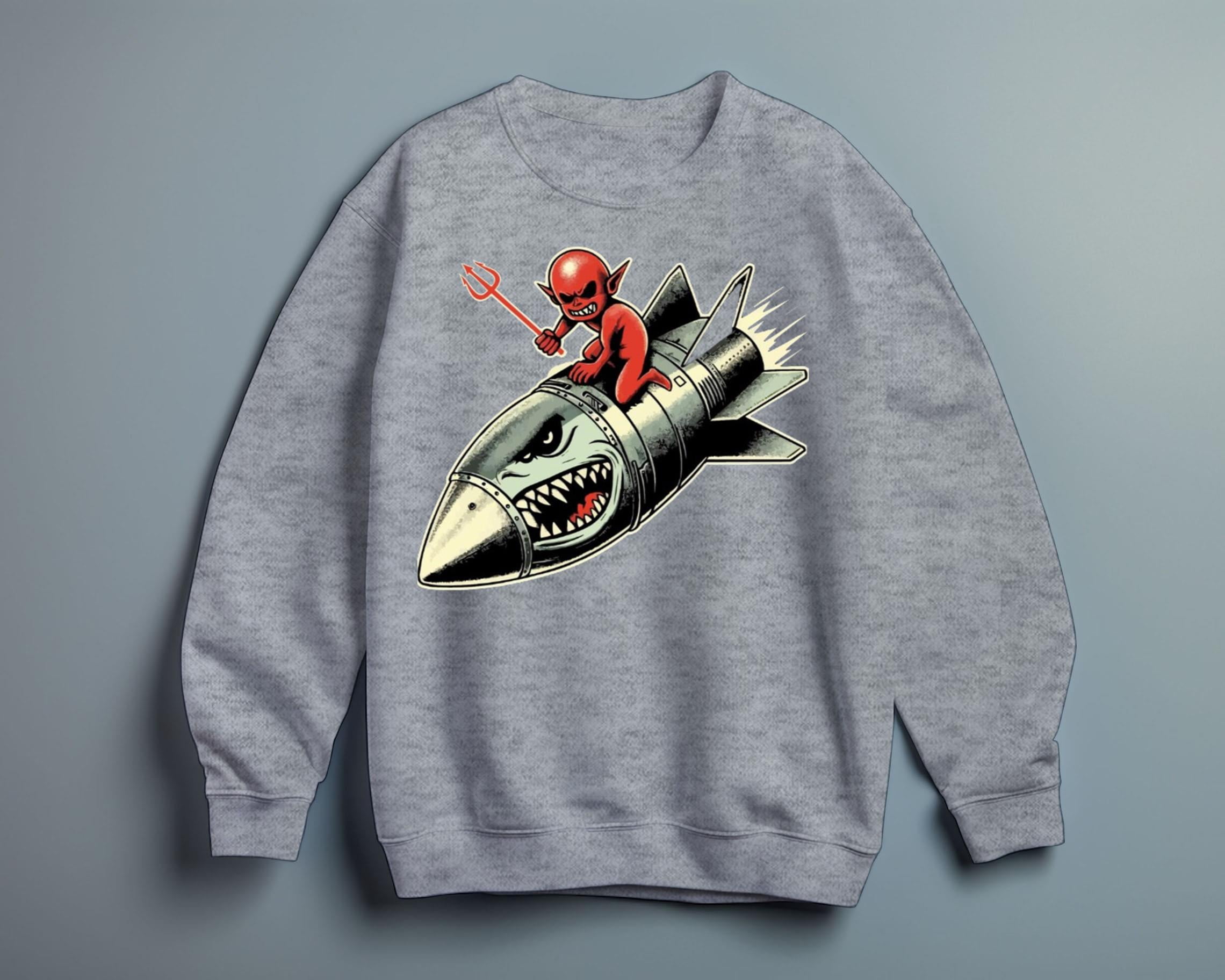 Devil Riding Missile Illustration - Retro Bomb and Mischievous Creature ...