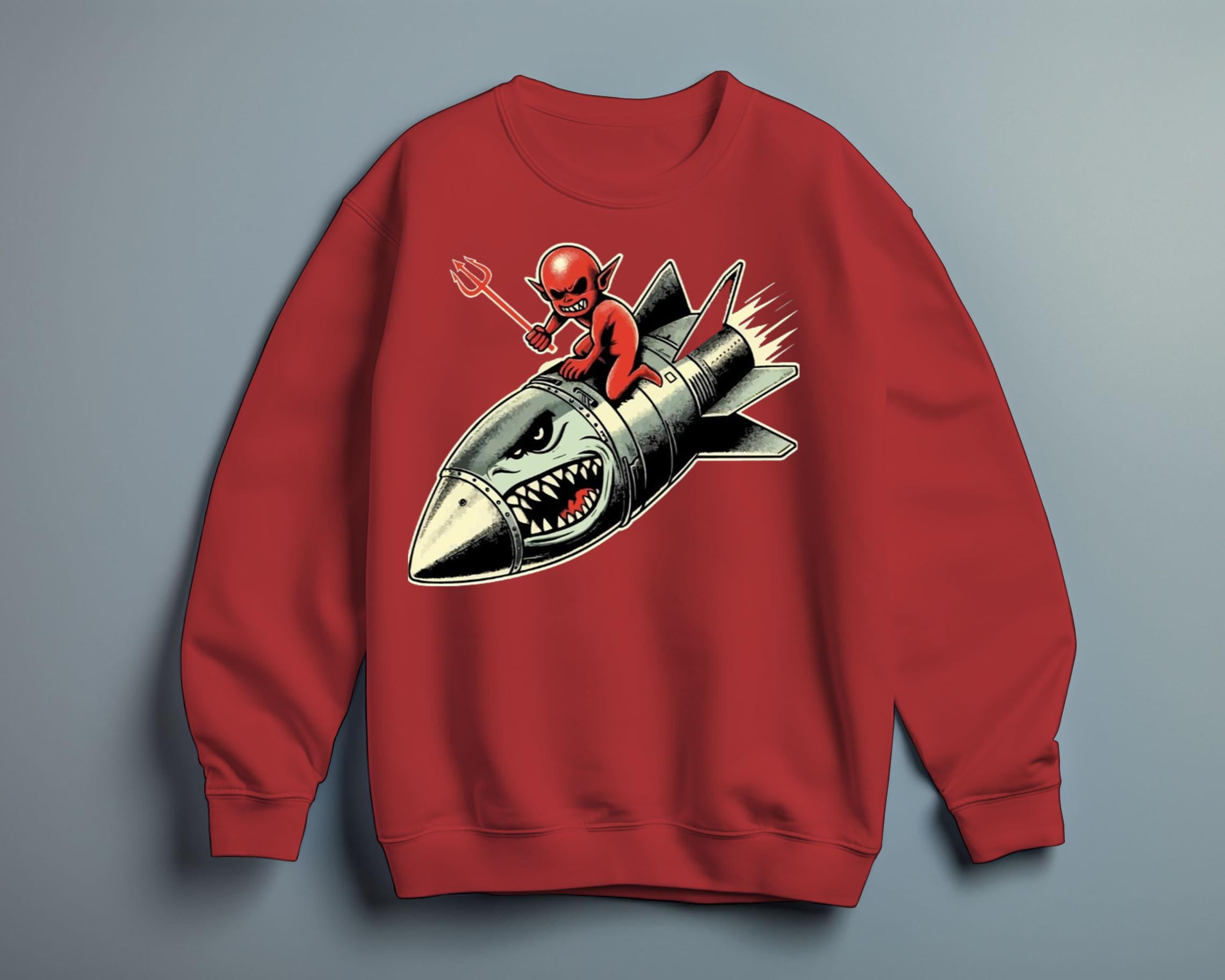 Devil Riding Missile Illustration - Retro Bomb and Mischievous Creature ...