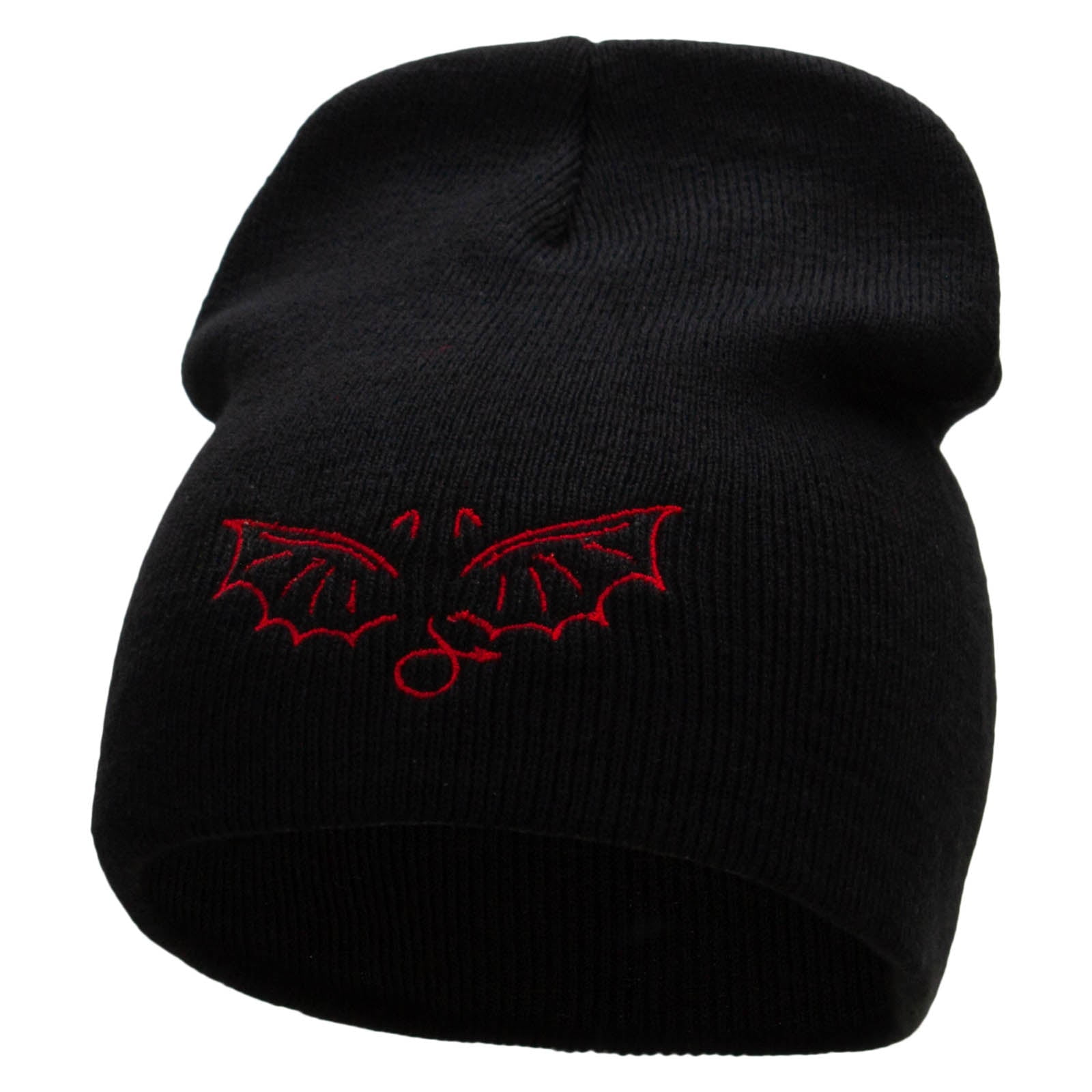 Devil Wings Embroidered 8 inch Acrylic Short Blank Beanie - Black OSFM ...