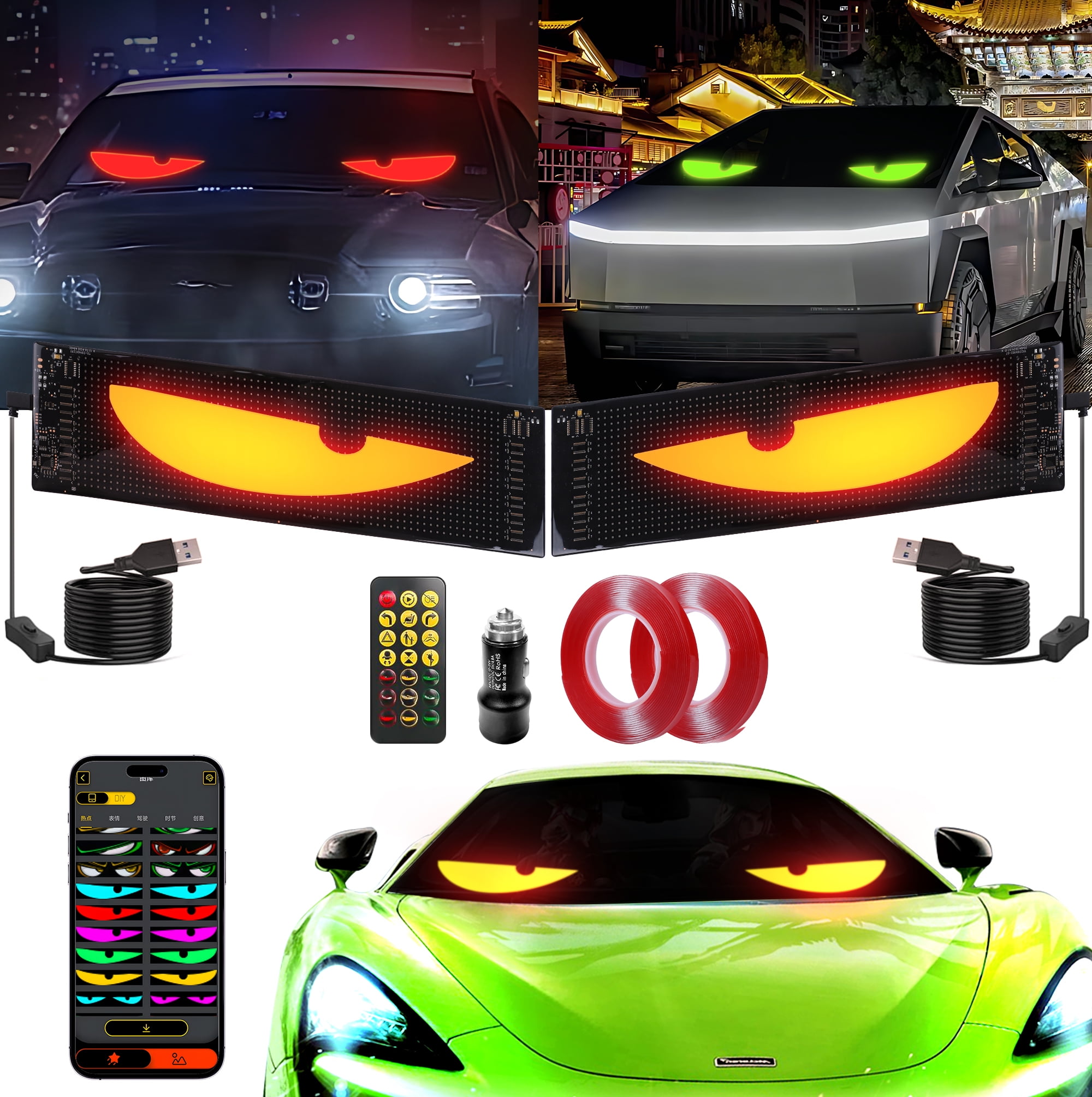Devil's Eye 2-Pack:14"x4.3" Programmable ojos led para carro Windshield ...