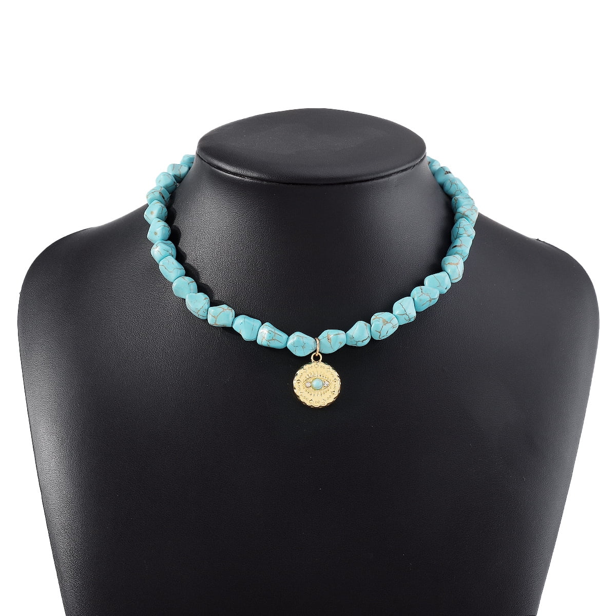 Devil's Eye Turquoise Necklace Bohemian-style necklace with irregular ...