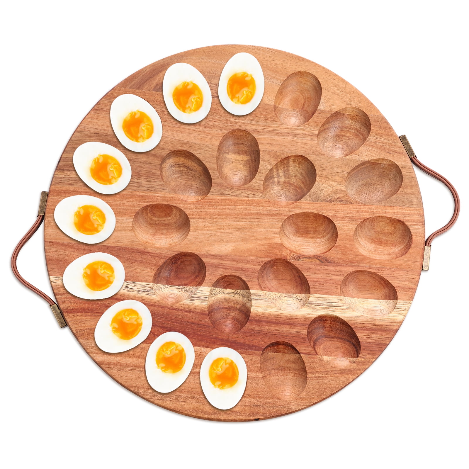 Deviled Egg Tray Acacia Wood Deviled Egg Platter 24 Holes Round Deviled Egg Plate Multipurpose ...
