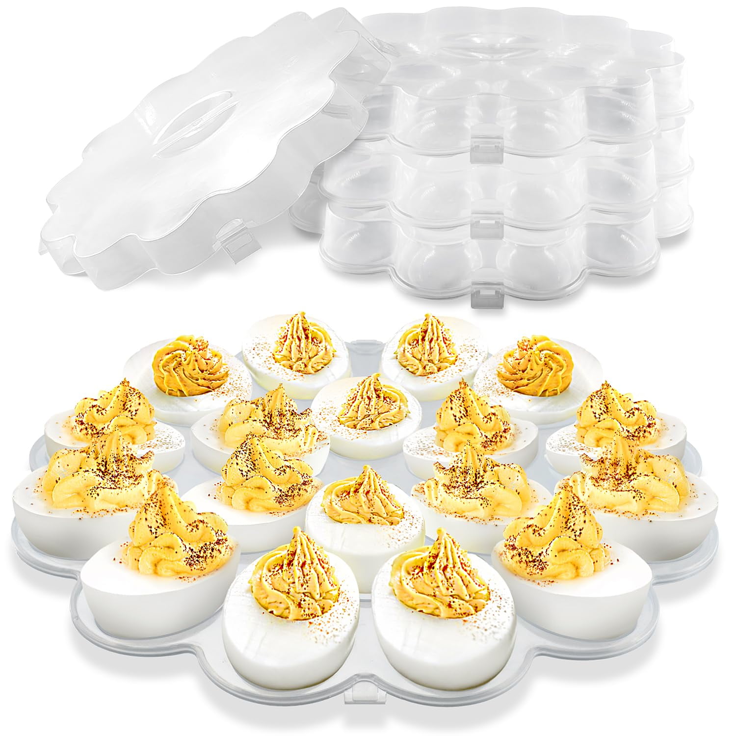 Deviled Egg Tray with Lid - 3 Pack, 18 Slot Deviled Egg Carrier with ...