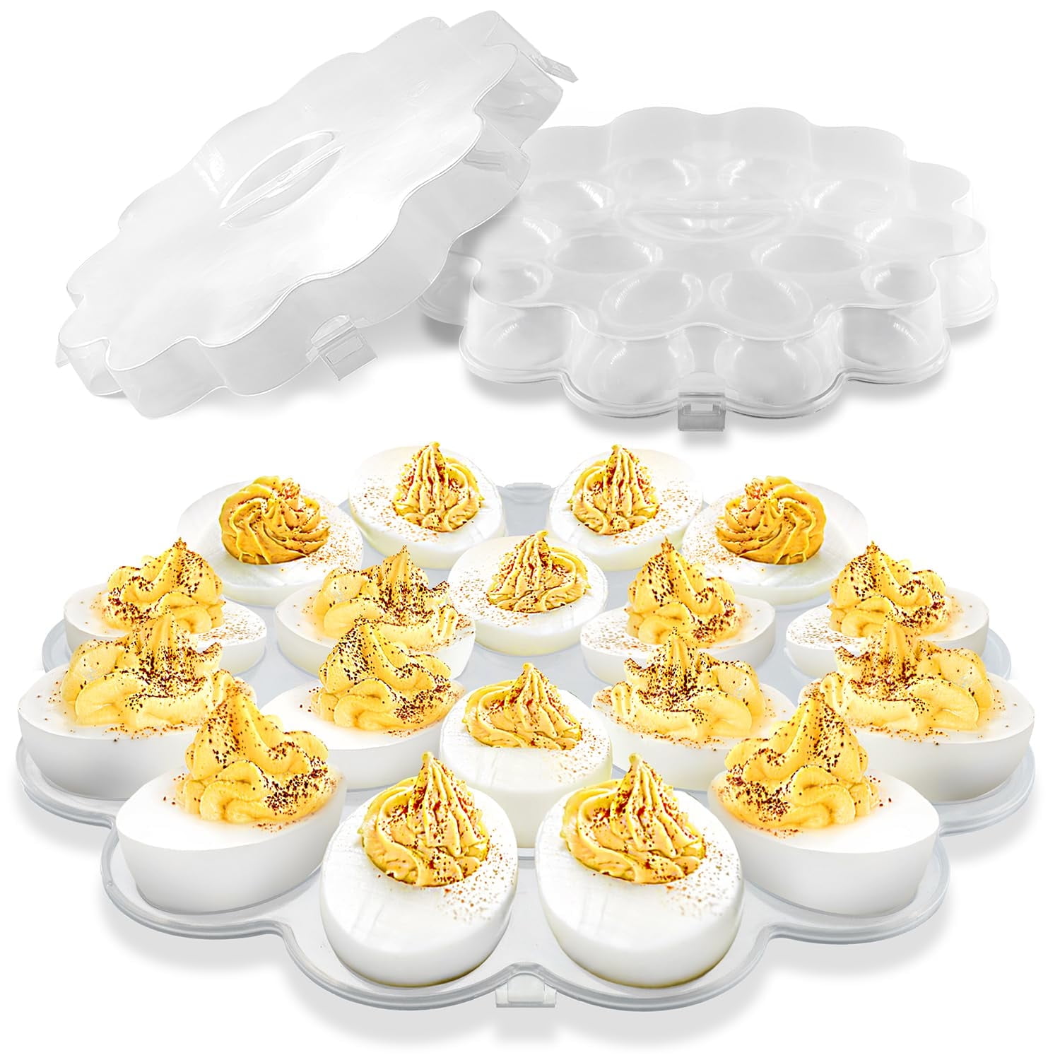 Deviled Eggs Tray with Lid - 18 Slot Deviled Egg Carrier with Lid for Party, Easter ...