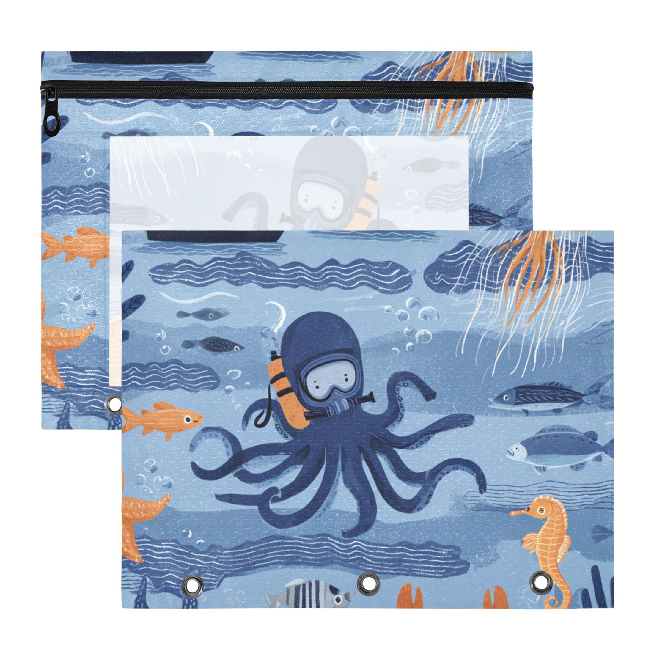 Devilfish Jellyfishes Boats Fishes 3-Ring Binder Pouches A4 Size Zipper ...