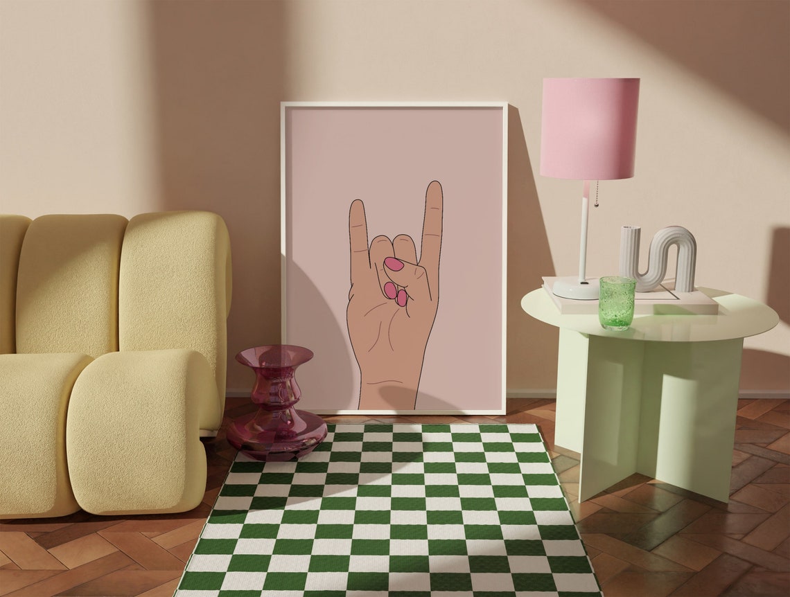 Devils Horns Hand Gesture Wall Art, Pastel Goth Decor, Rock And Roll ...