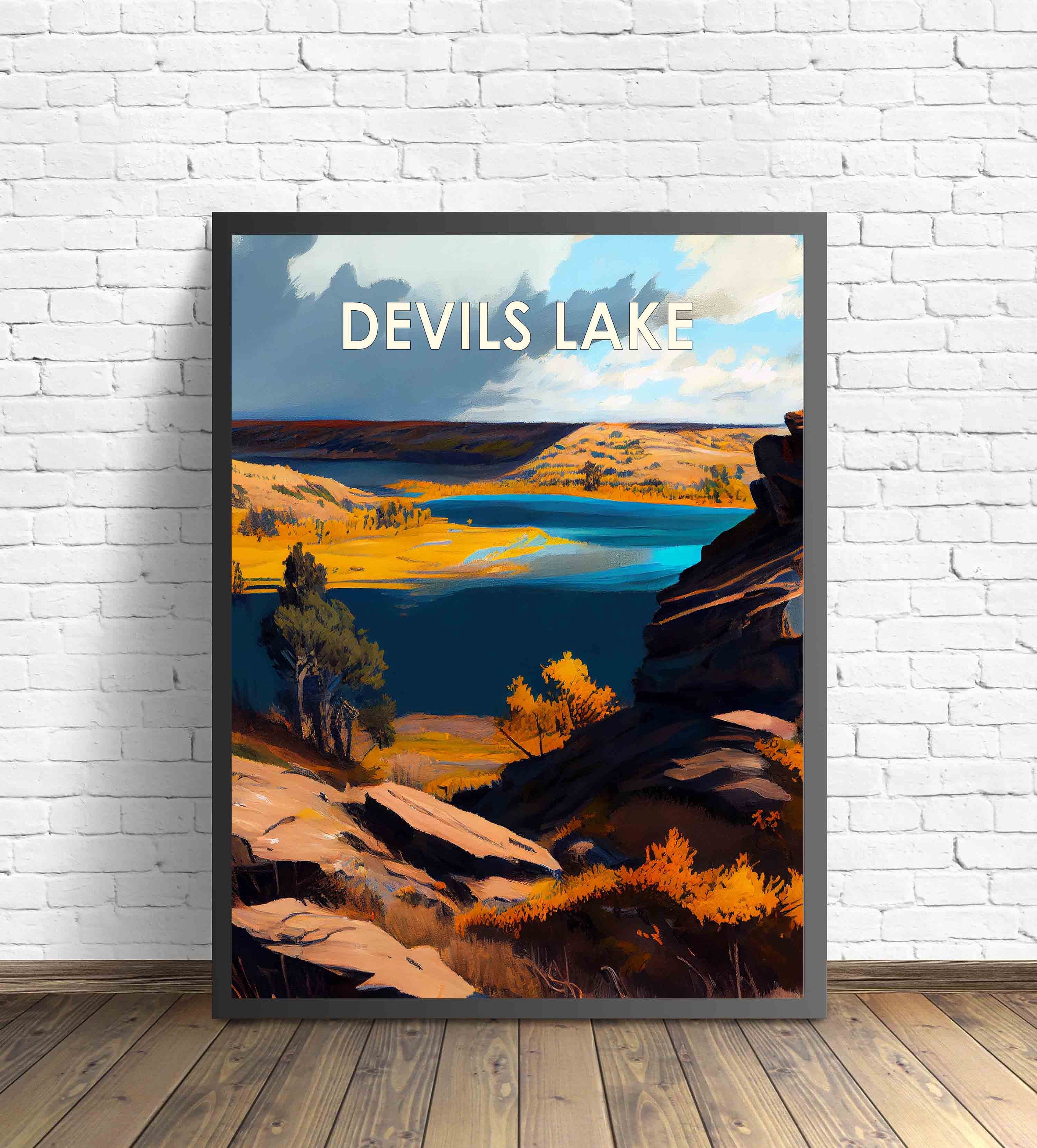 Devils Lake ND Retro Poster – Vintage 1960s Lake Wall Art Design ...