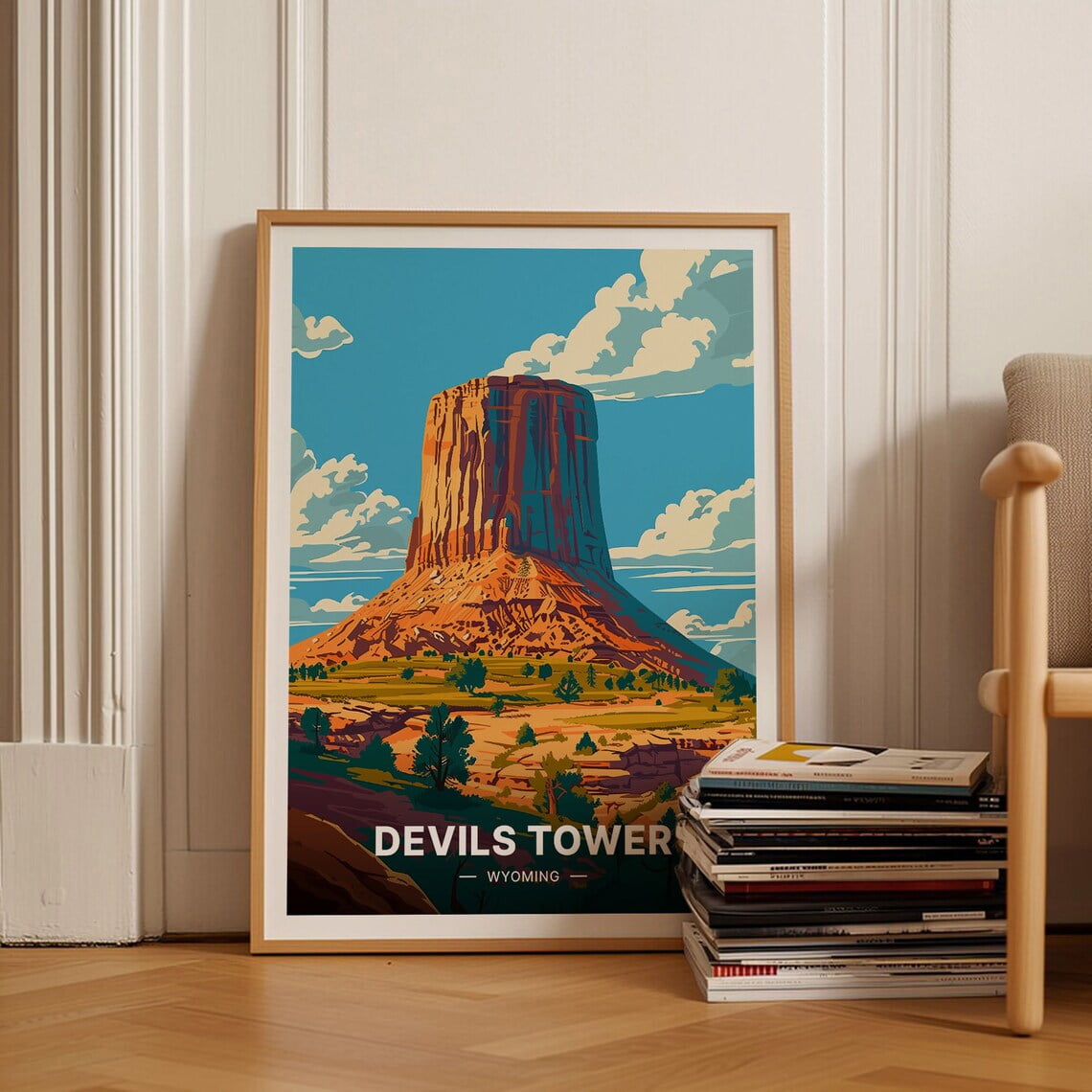 Devils Tower Poster, Wyoming Landscape Art, Travel Wall Art, Home Decor, Unique Gift Idea Wall ...