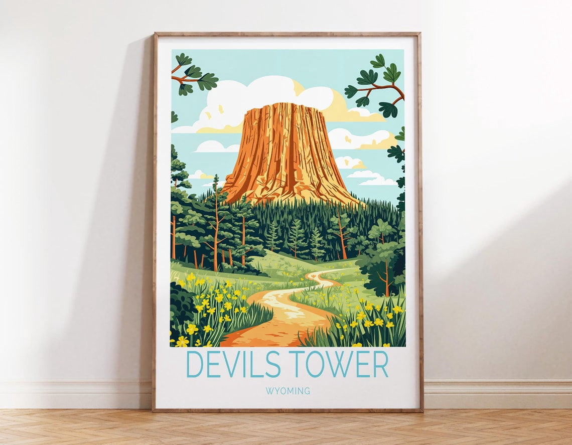 Devils Tower Wyoming Scenic Landmark Print, Unframed Canvas Size 12x18 ...