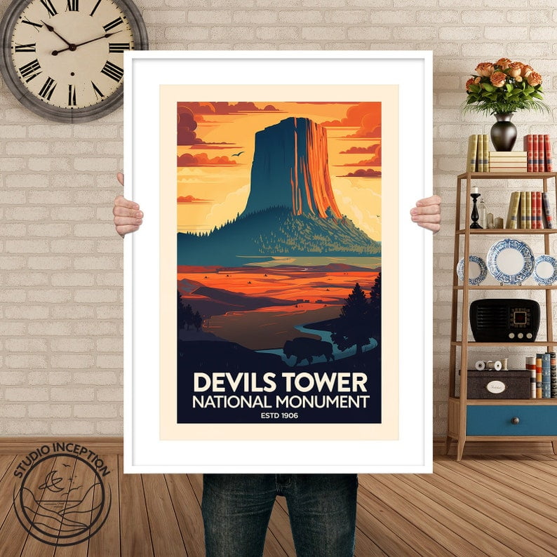 Devils Tower travel print Wyoming Devils Tower poster National Monument Print Birthday - Walmart.com
