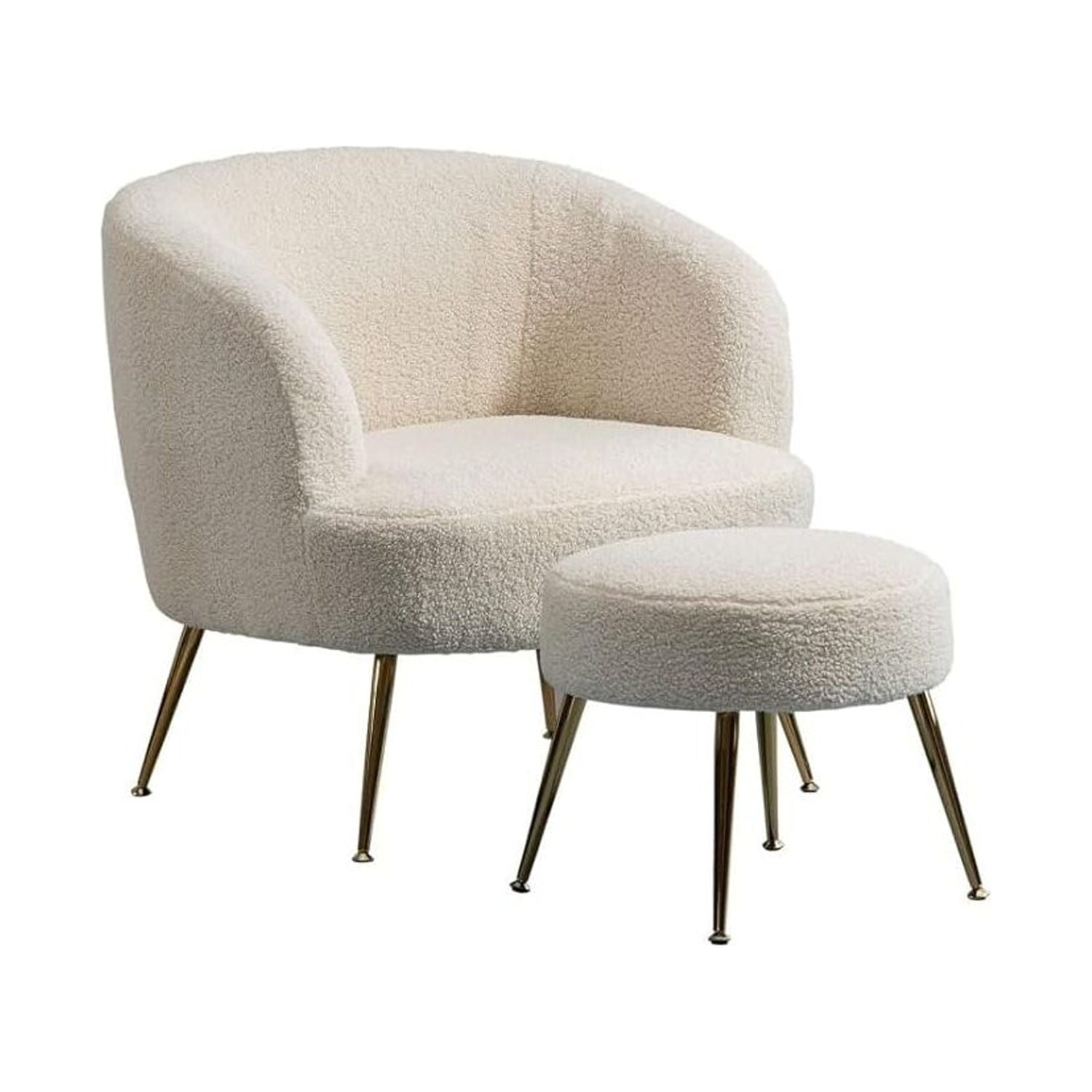 Devion Furniture 28.75'' Wide Modern Wool Accent Armchair With Ottoman & Gold Leg-Color:Beige ...