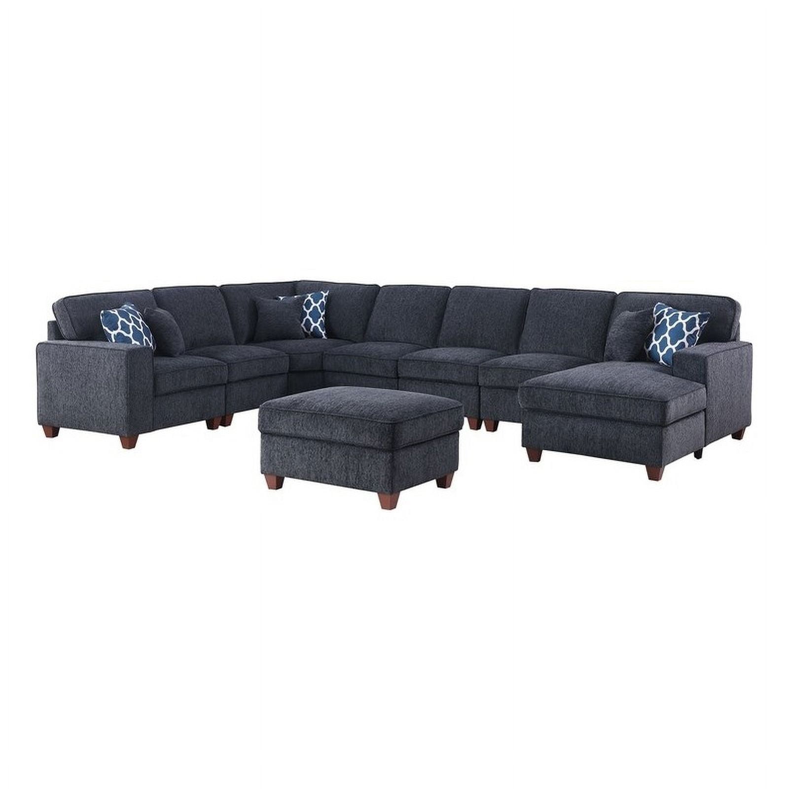 Devion Furniture 8-Piece Upholstered Modern Chenille Sectional in Black ...
