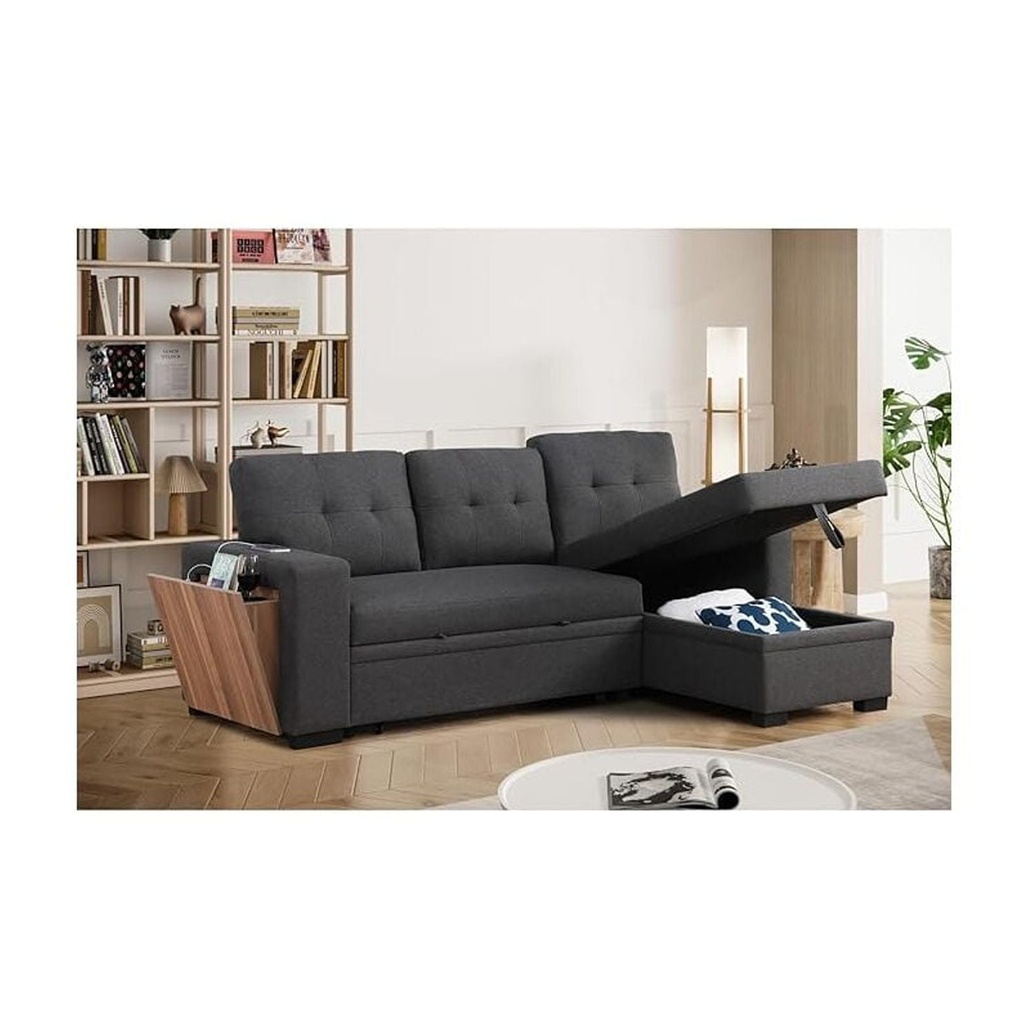 Devion Furniture Fabric Reversible Modern Side Compartment Sleeper ...
