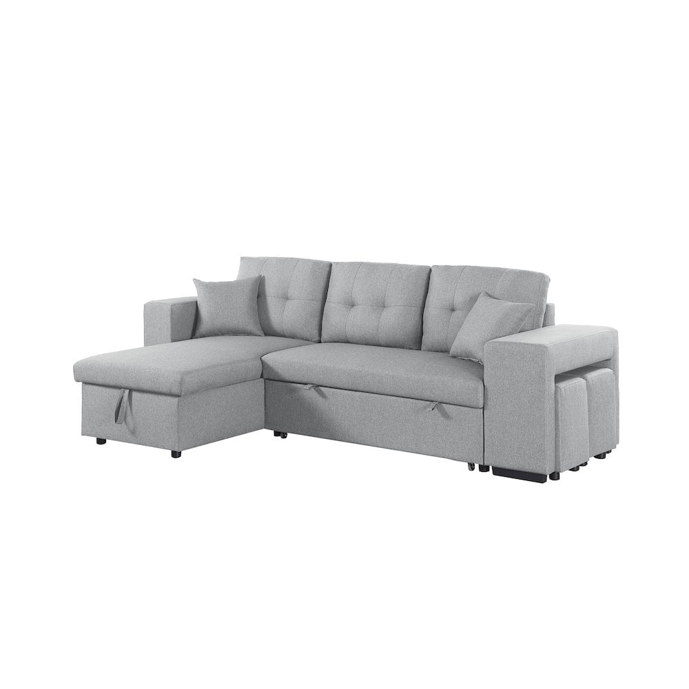 "Devion Furniture 95"" Wide Reversible Sleeper Sofa Bed with Chaise, Ottoman & Storage for Small ...