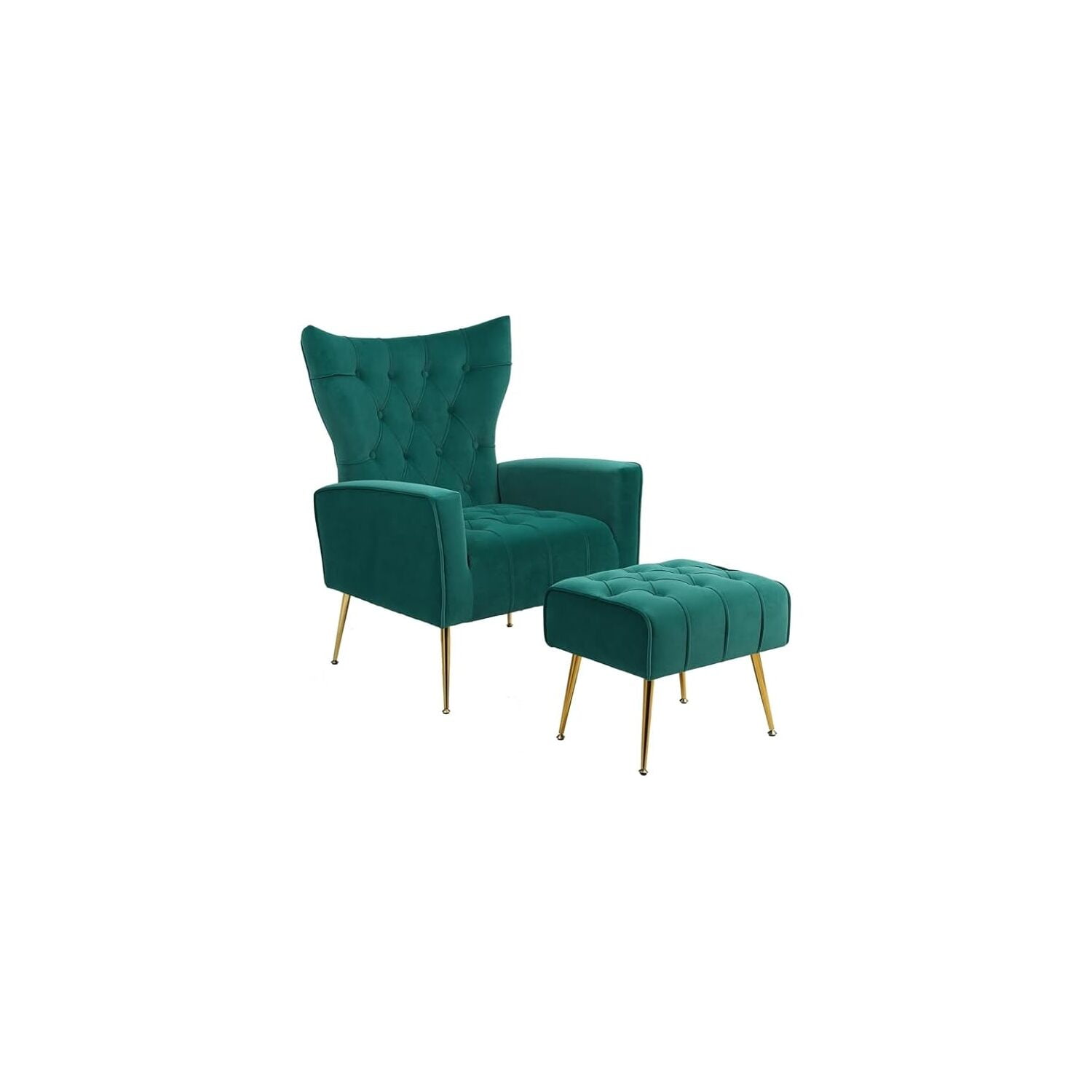 Devion Furniture Tufted Cushions Accent Chair With Ottoman-Color:Green ...