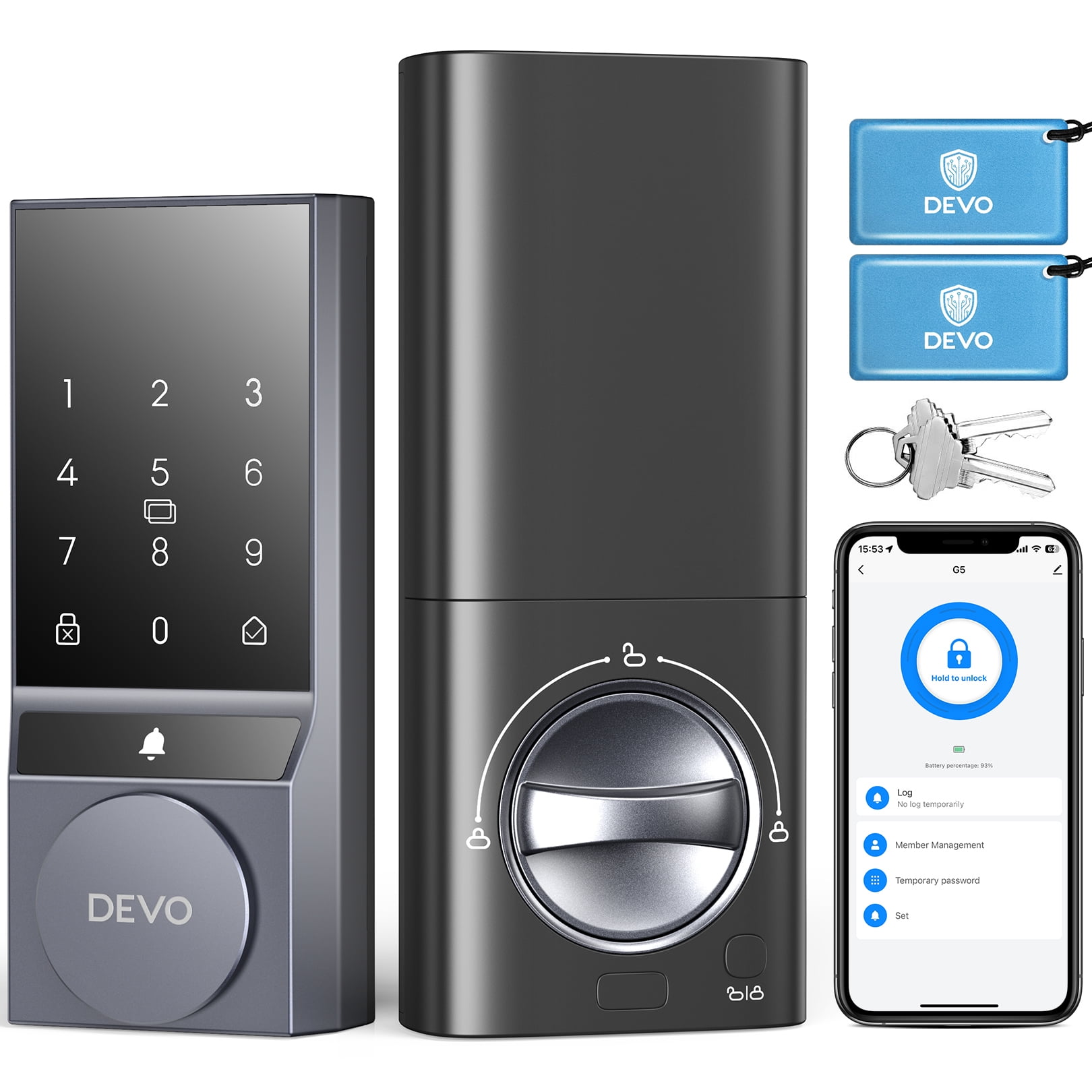 Devo G5 Smart Door Lock with Wi-Fi, Keyless Entry Door Lock with App ...