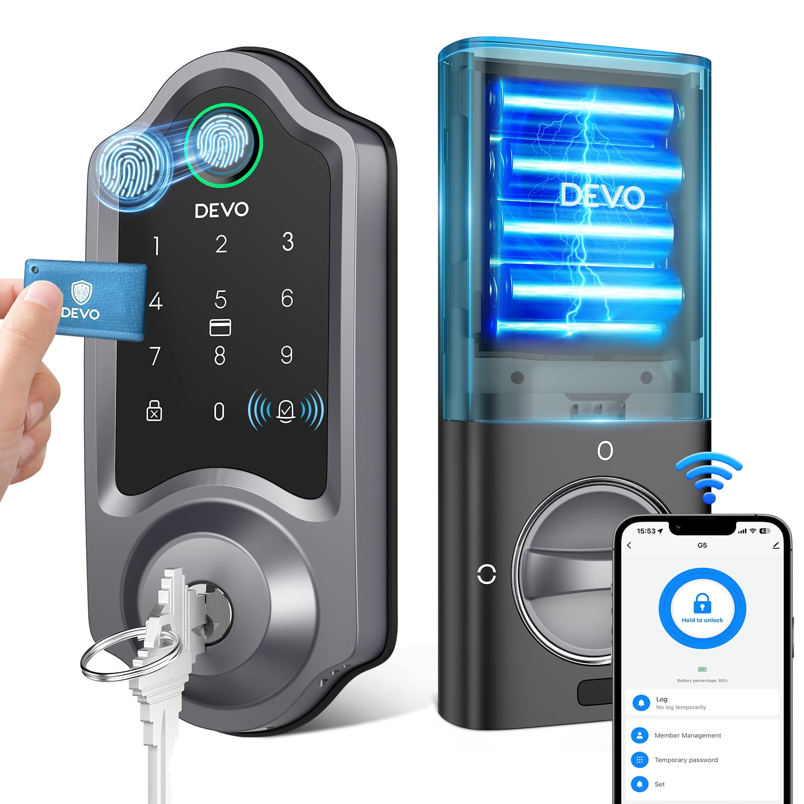 Devo G8 Smart Lock, Fingerprint Door Lock with Code, 6-in-1 Keyless ...