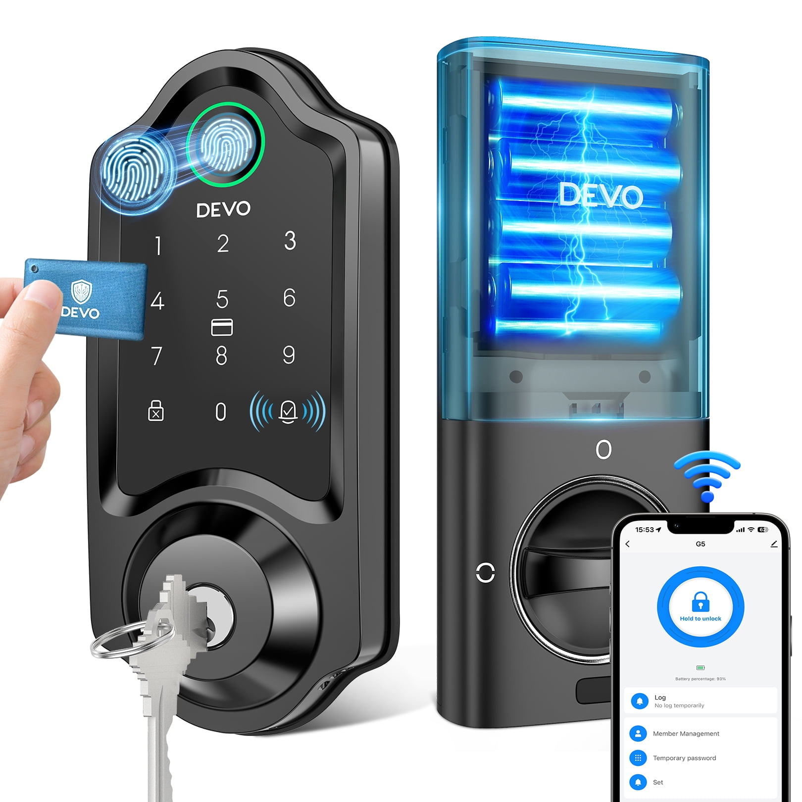 Devo G8 Smart Lock, Fingerprint Door Lock with Code, 6-in-1 Keyless ...